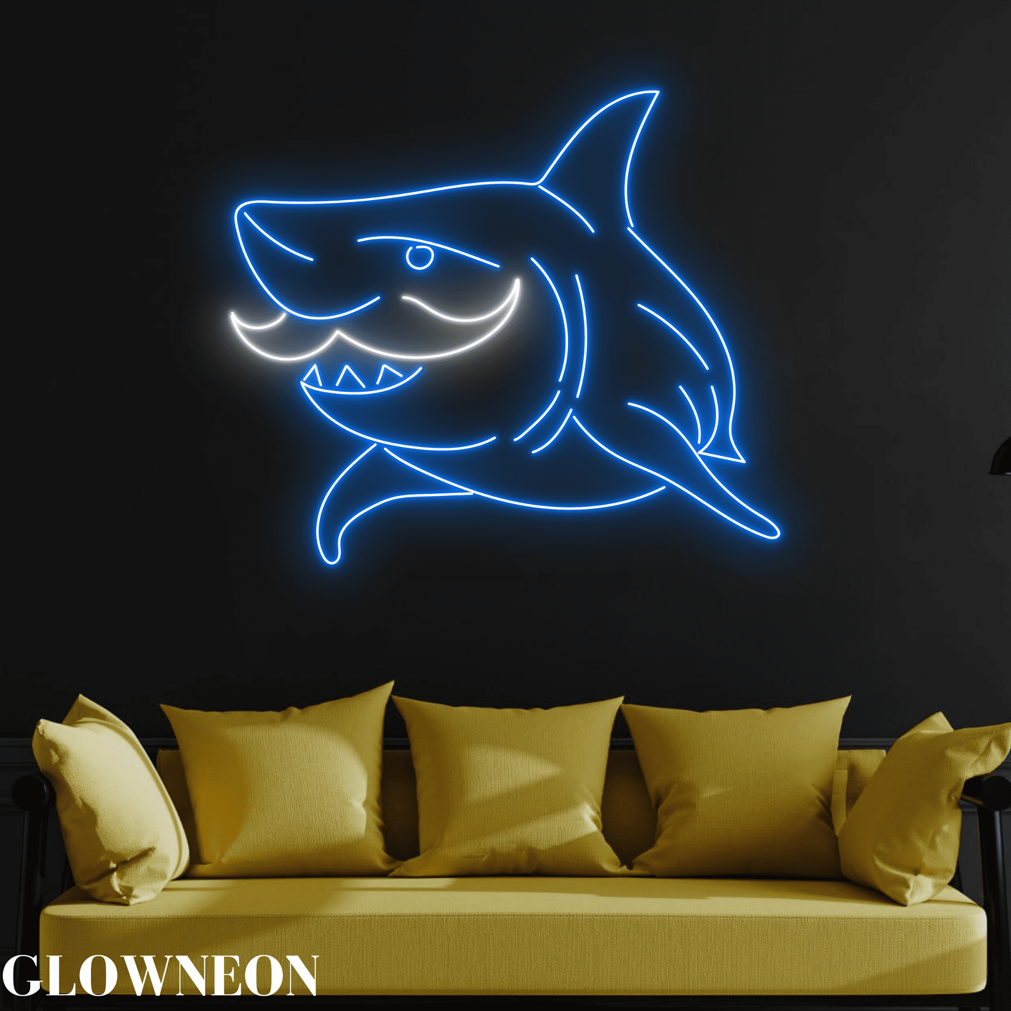 Glownneon Light Up Kid Room With Mustache Shark Neon Led Wall Decor ...