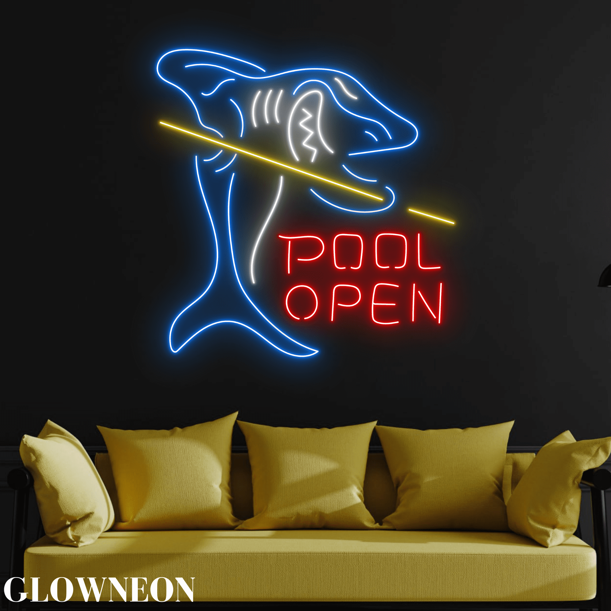 Glownneon Shark Pool Open Led Sign, Shark Billiards Pool Hall Neon Art ...