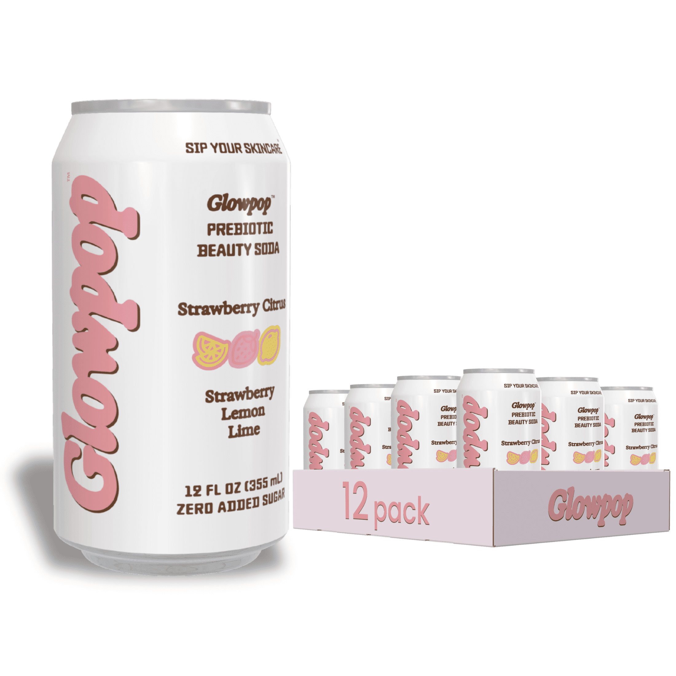 Glowpop Sparkling Prebiotic Beauty Soda, Strawberry Citrus , Supports ...