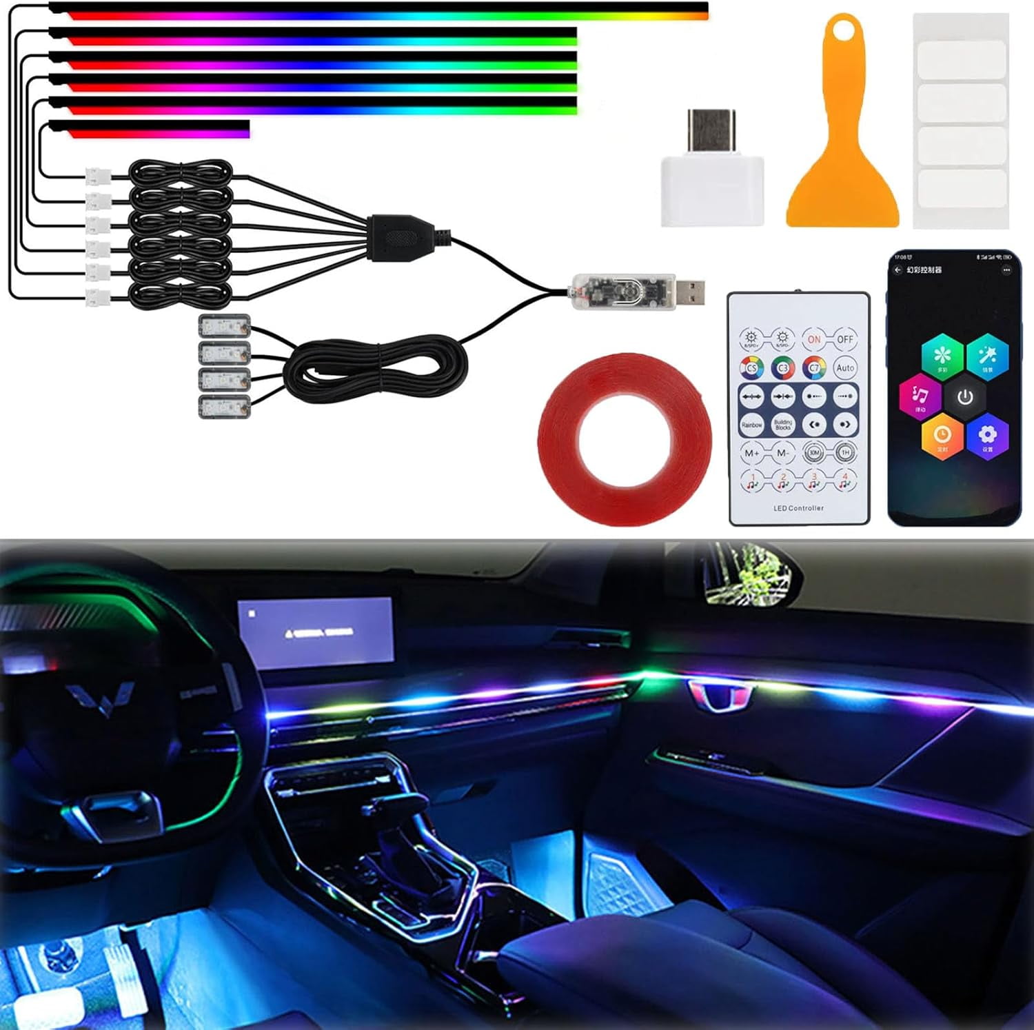 Glowride Interior Lights, Glowridee Interior Car Lights, RGB 5 in 1 LED ...