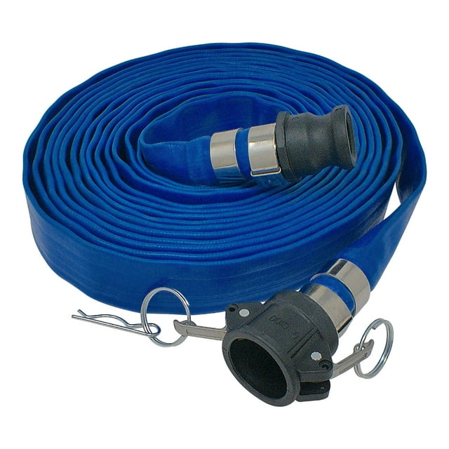 Gloxco 1" x 25′ Blue Lay Flat PVC Discharge Hose Assembly with Poly Cam ...