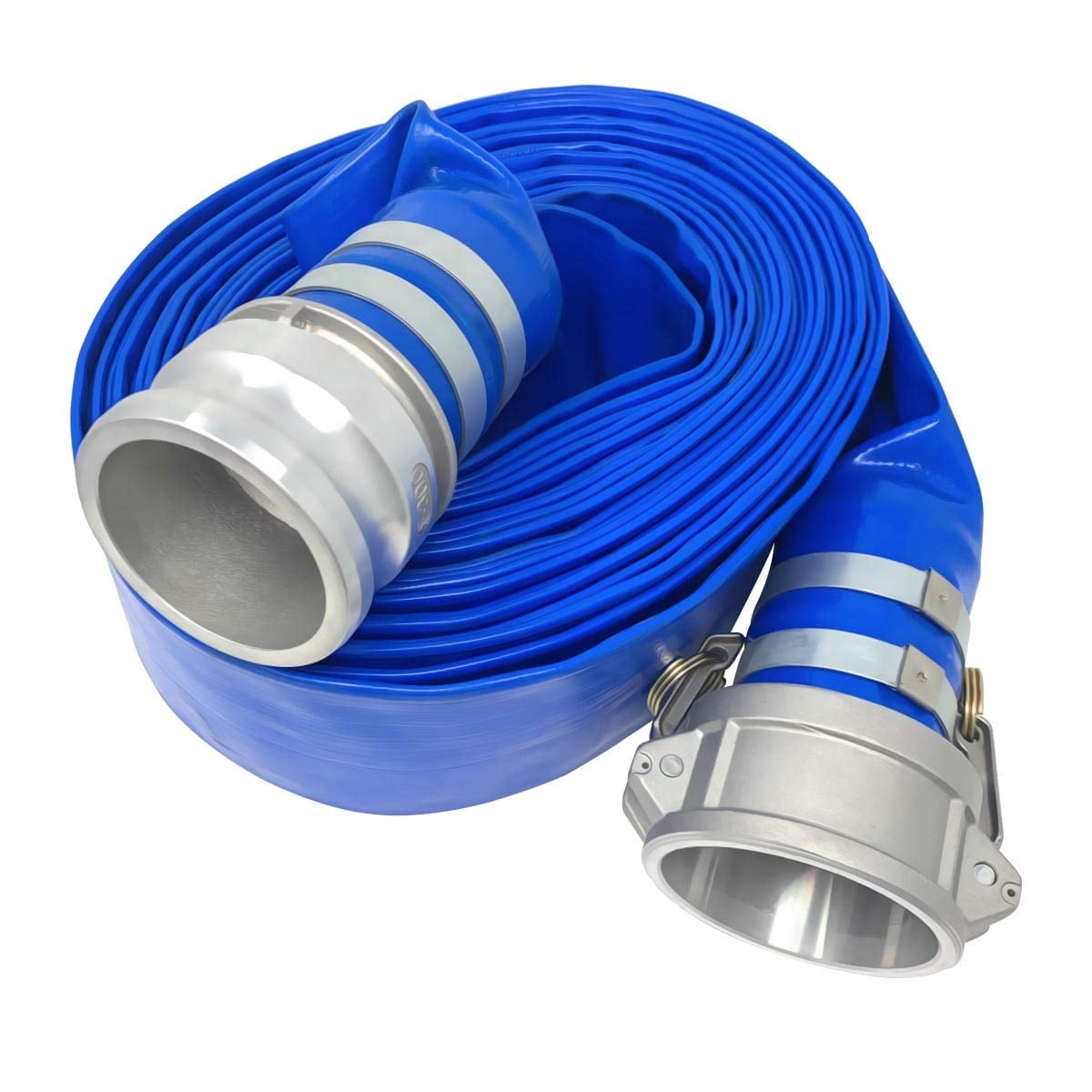 Gloxco 3" x 50′ Blue Lay Flat PVC Hose Assembly with Aluminum Cam and ...