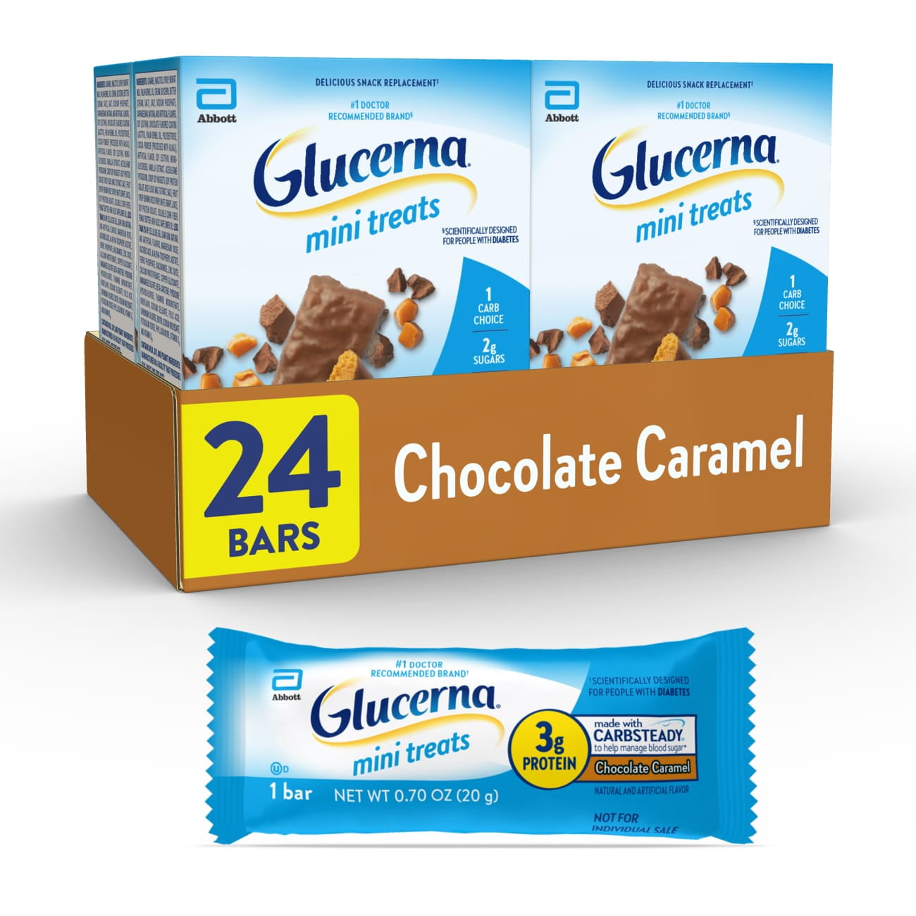 Glucerna Mini Treats for Diabetes, 24 Count Chocolate Caramel Snack, 6 ...
