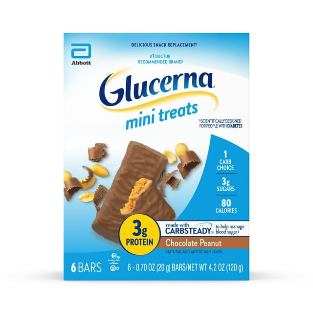 Glucerna Mini Treats for Diabetes, 6-Bar Pack, Chocolate Peanut Snack ...