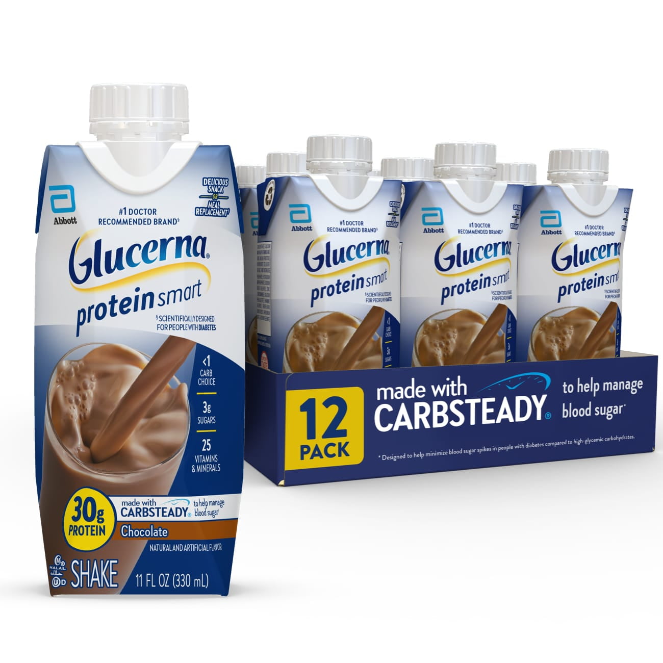 Glucerna Protein Smart Diabetic Shake, Chocolate, 11 fl oz carton, 12 ...