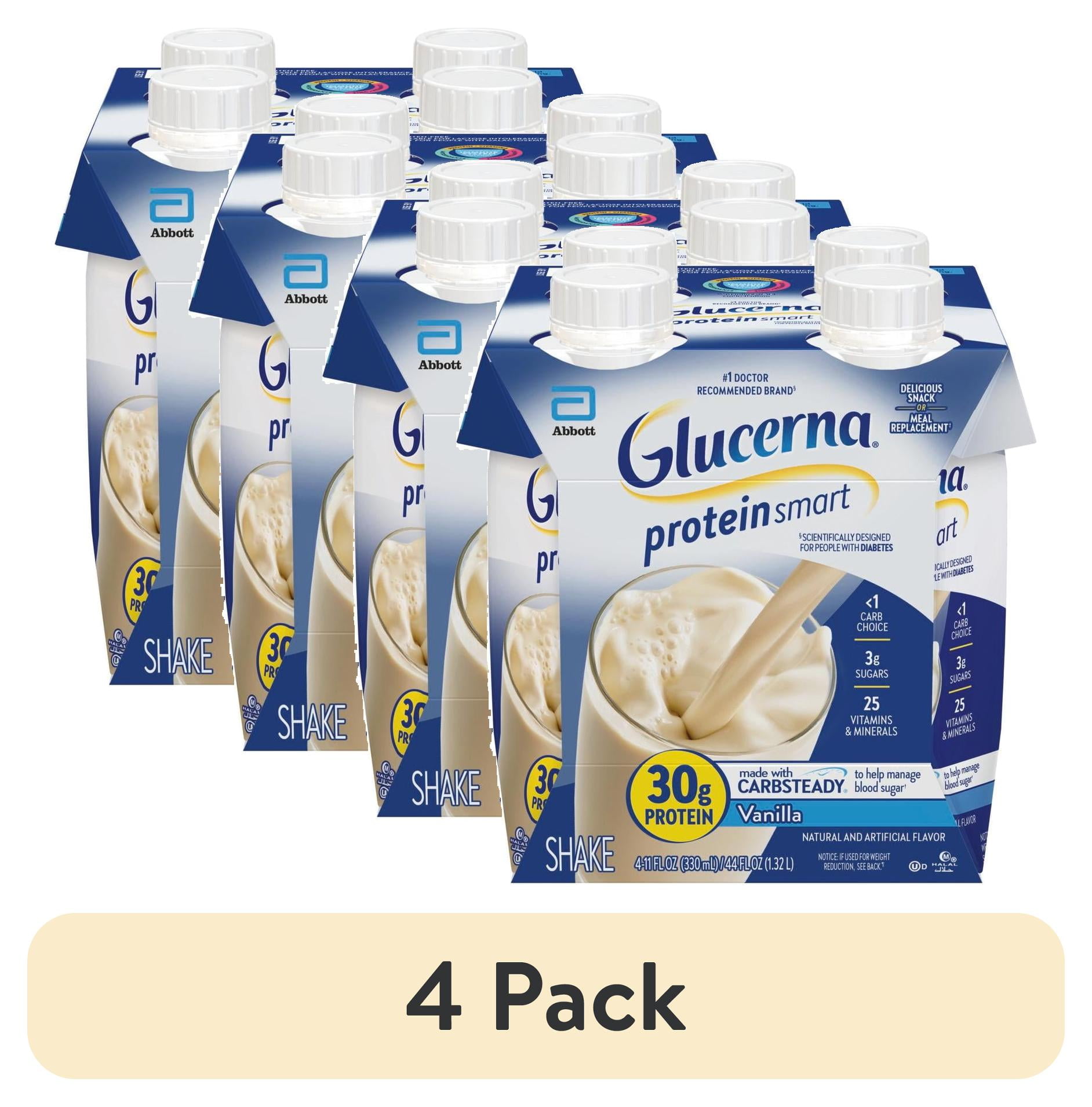 (4 pack) Glucerna Protein Smart Diabetic Shake, Vanilla, 11 fl oz ...