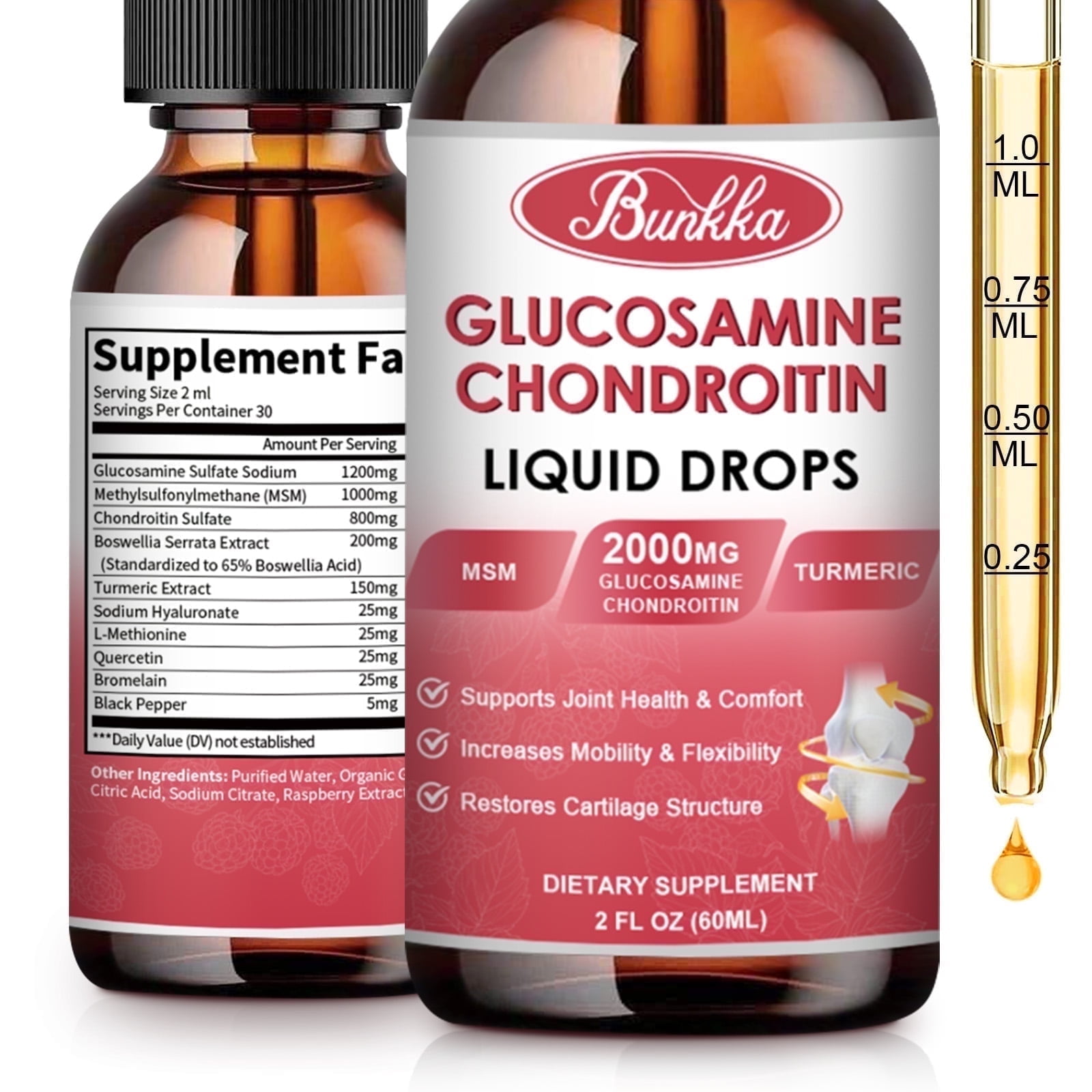 Bunkka Glucosamine Chondroitin Liquid Drops, MSM, Turmeric, Joint ...