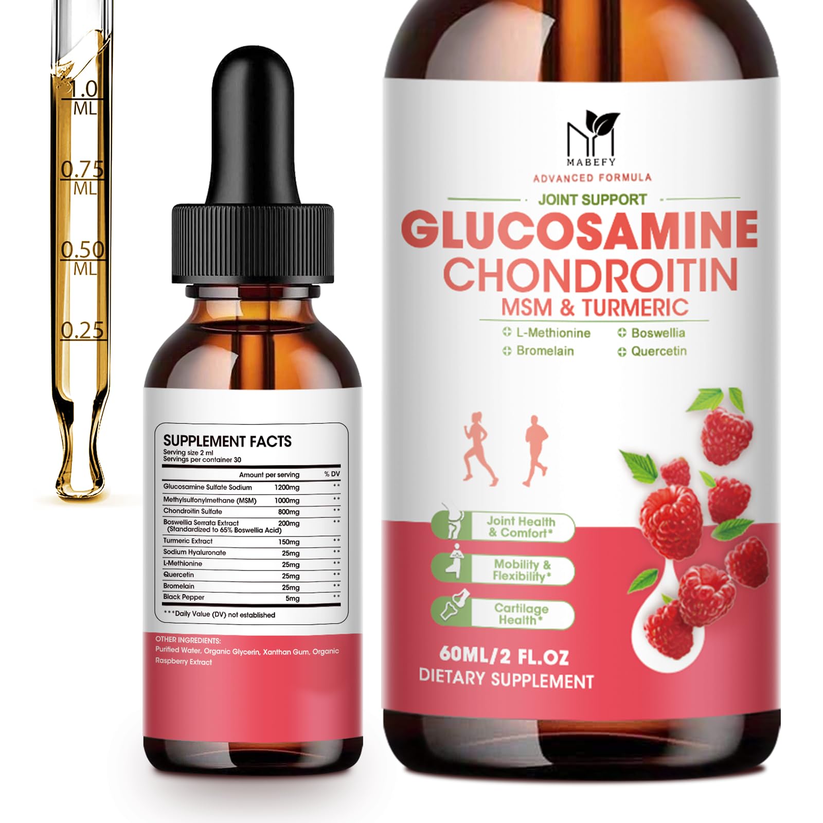 Glucosamine Chondroitin MSM Liquid STF9 Drops-w/ Turmeric Boswellia Quercetin Antioxidant ...