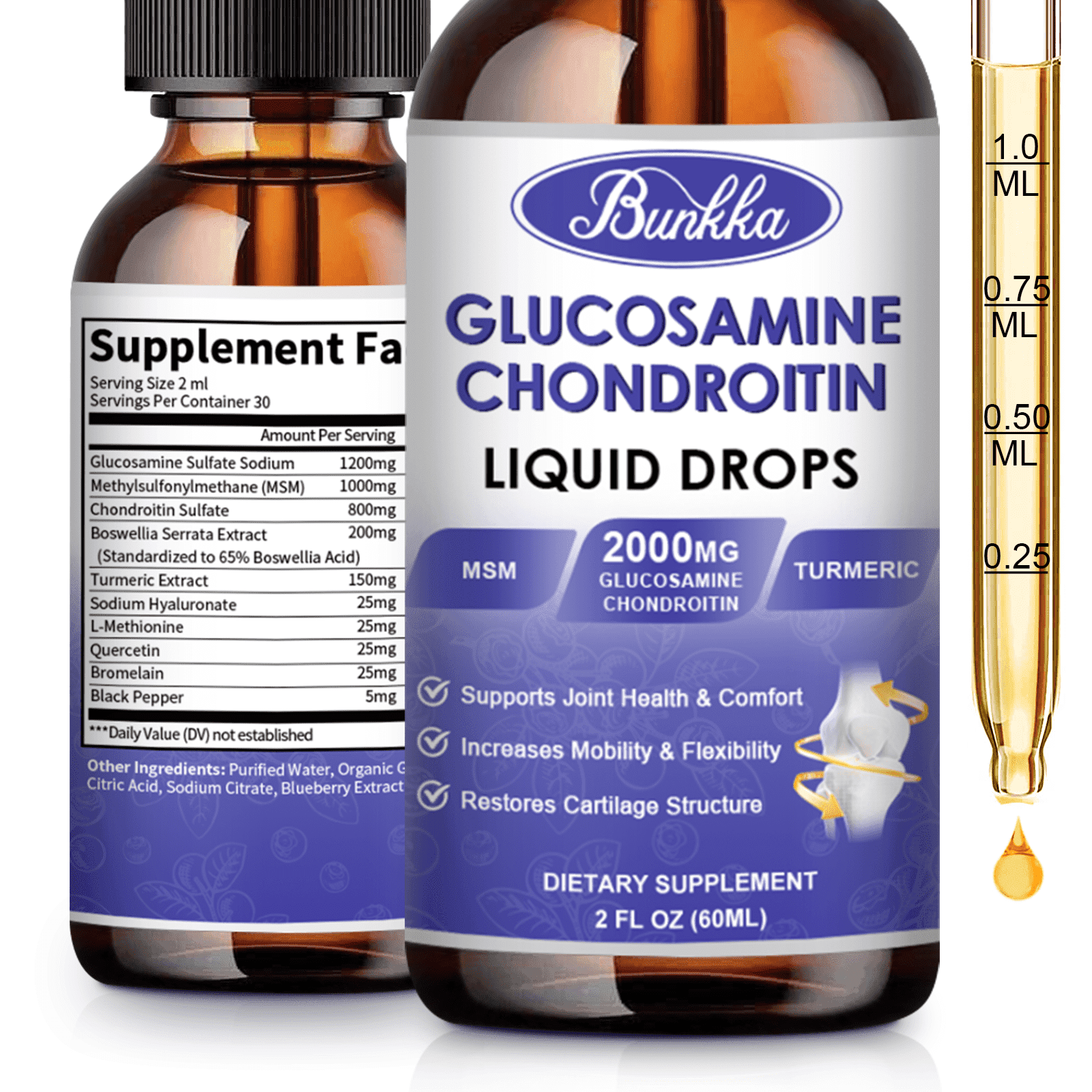Glucosamine Chondroitin Liquid Drops, w/Turmeric Msm Boswellia - Joint ...