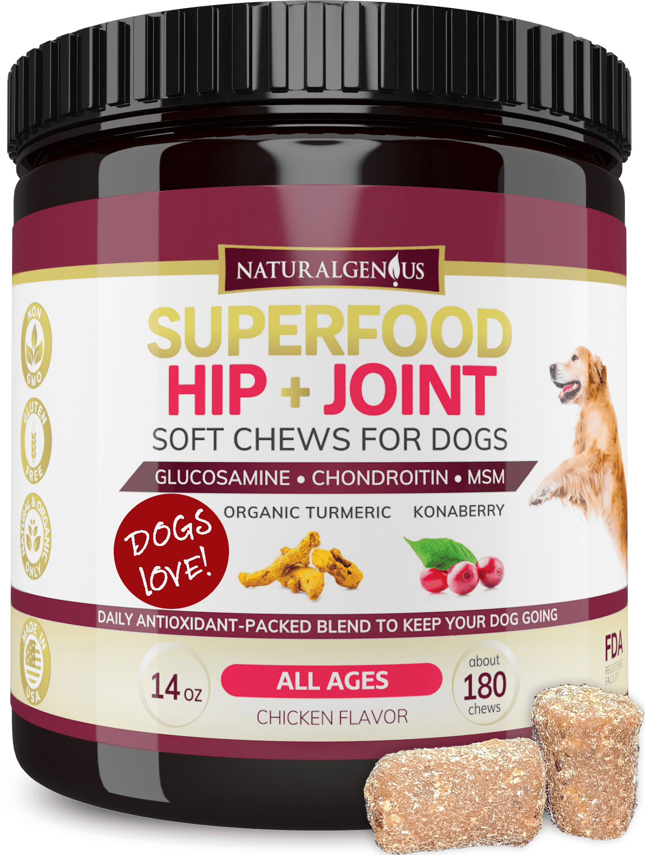 Glucosamine & Turmeric Hip/Joint Care for Senior Dogs, Max Strength ...