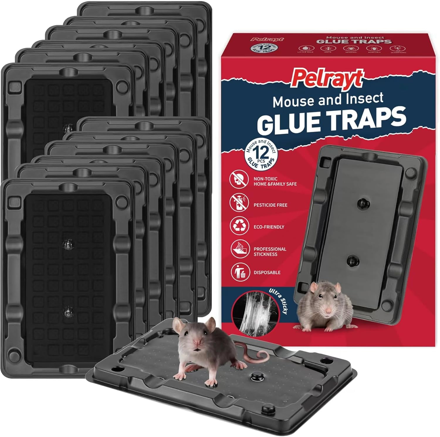 Glue Mouse Traps Indoor for Home -12 Pack Sticky MouseTraps Indoor for ...