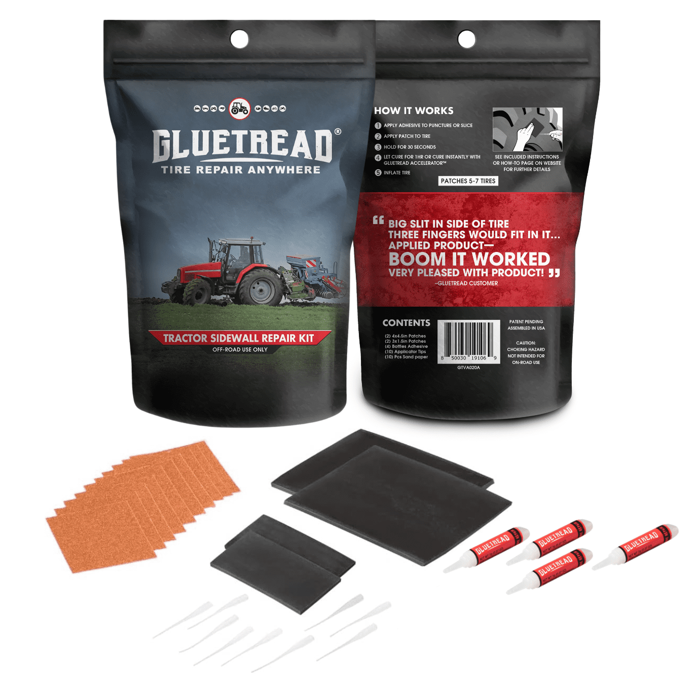 GlueTread Tractor Sidewall Puncture Repair Kit Tire Repair Kit 10 Piece ...