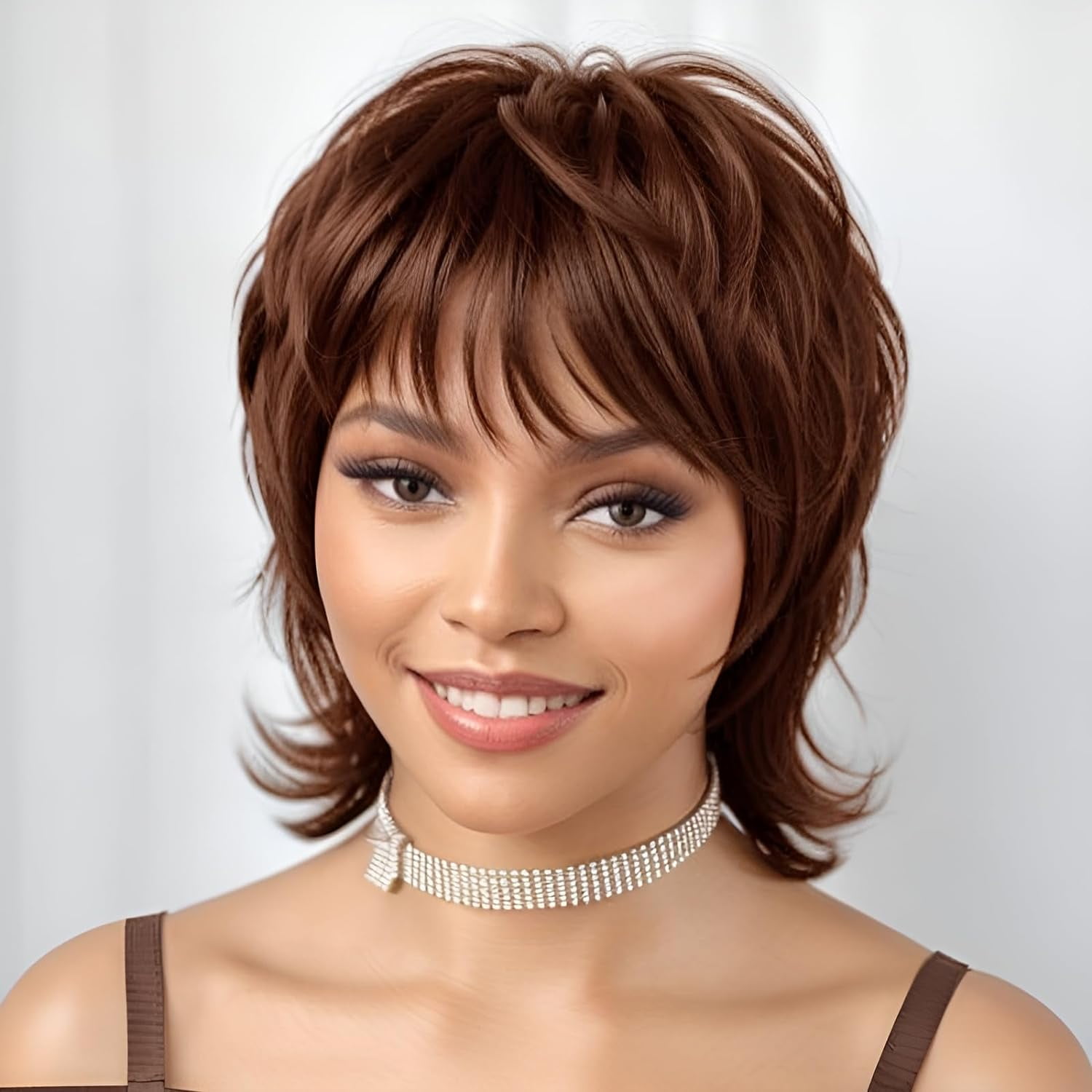 Glueless 70s 80s 90s Shaggy Layered Mullet Wigs Human Hair With Bangs ...