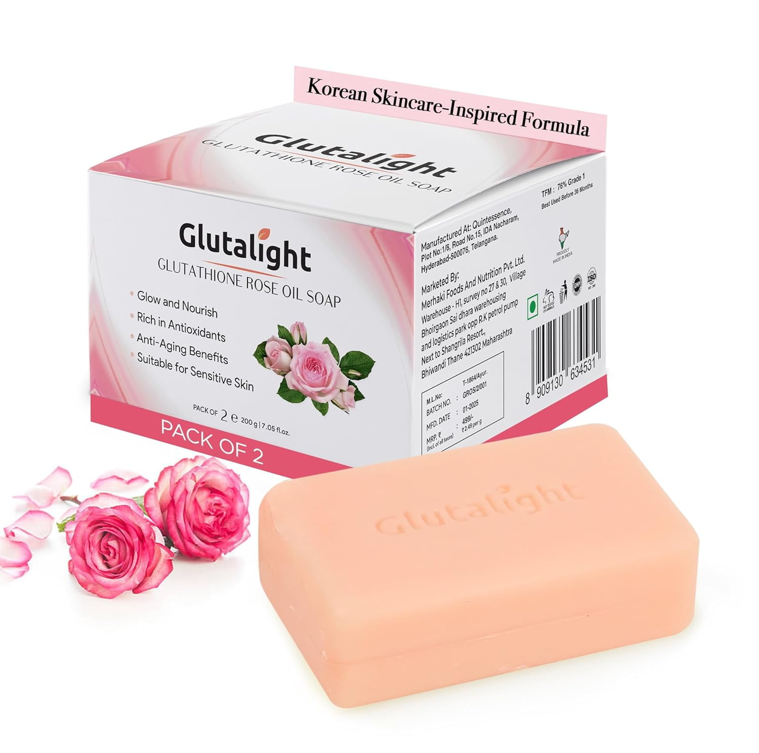 Glutalight Glutathione Rose Oil Soap Korean Skincare Bathing Soap with ...
