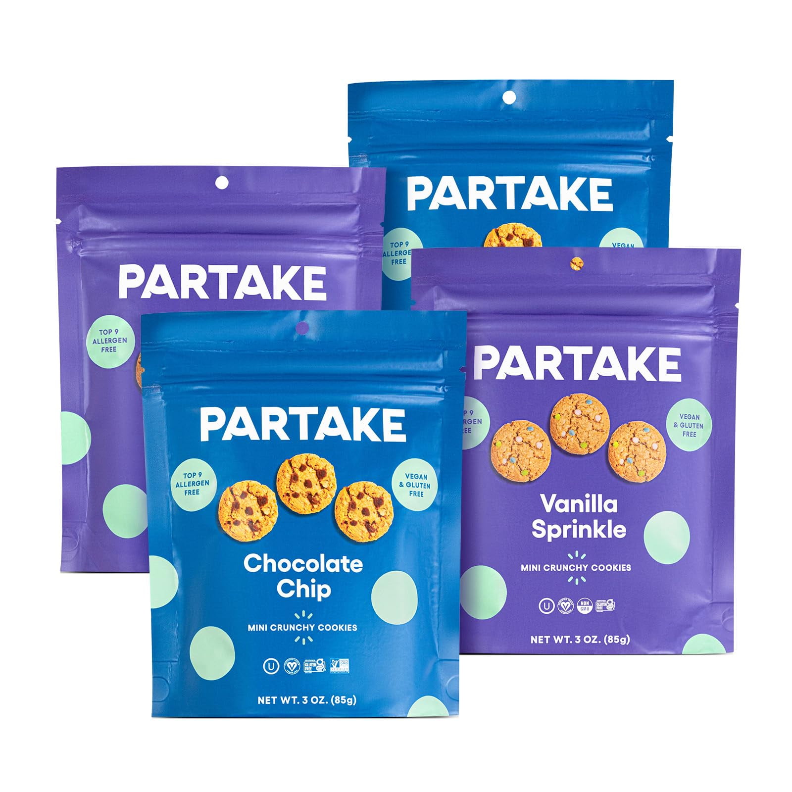 Gluten Free Partake Crunchy Mini HYZ01 Cookies - 4 Pouch Variety Pack ...