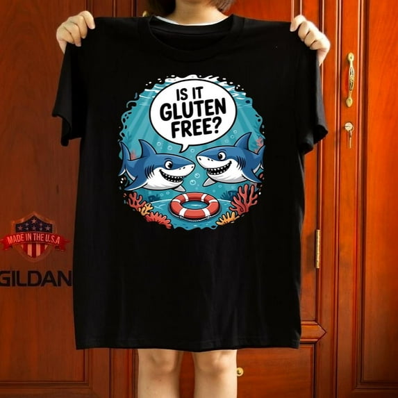 Gluten Free Sharks Shirt Funny Food Allergy Ocean Humor Graphic Tee,for ...