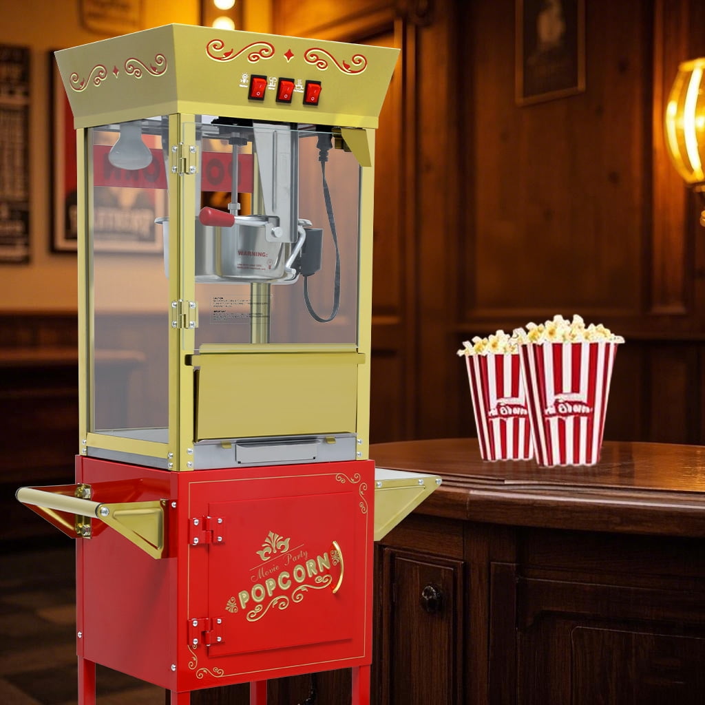 Glxaias 12oz Popcorn Machine Cart with Wheels,Stainless Steel Kettle ...