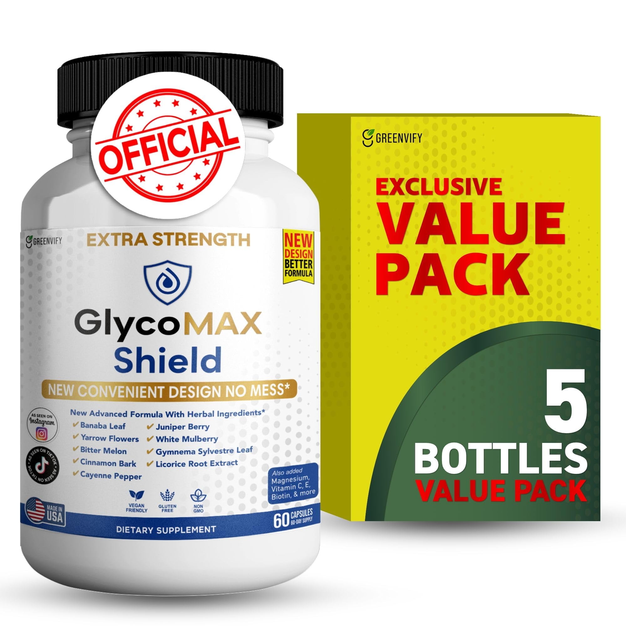 GlycoMAX Shield Extra Strength Blood Supplement for Sugar Support, 60 ...
