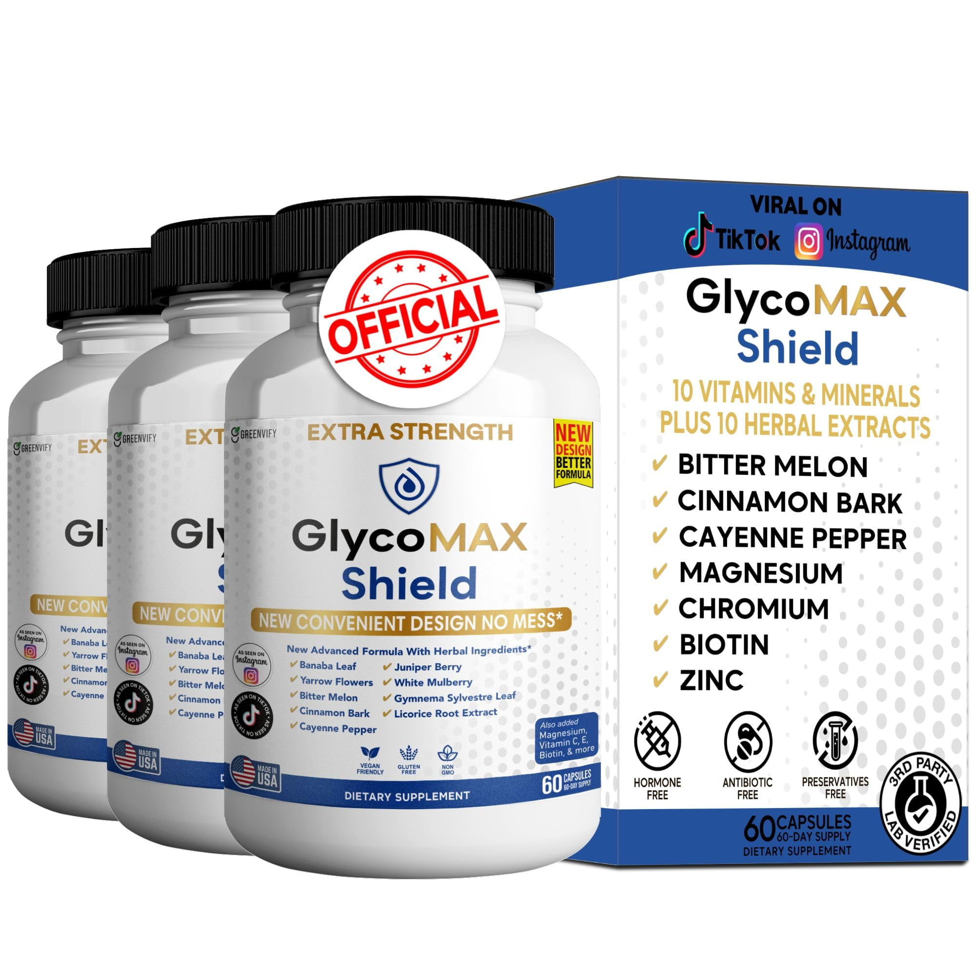 GlycoMAX Shield Extra Strength Blood Sugar Support Supplement, 60 ...