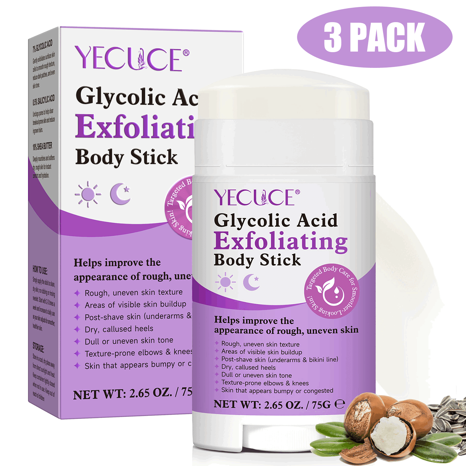 Glycolic Acid Exfoliating Body Stick - Solid Body Scrub Stick for Rough ...