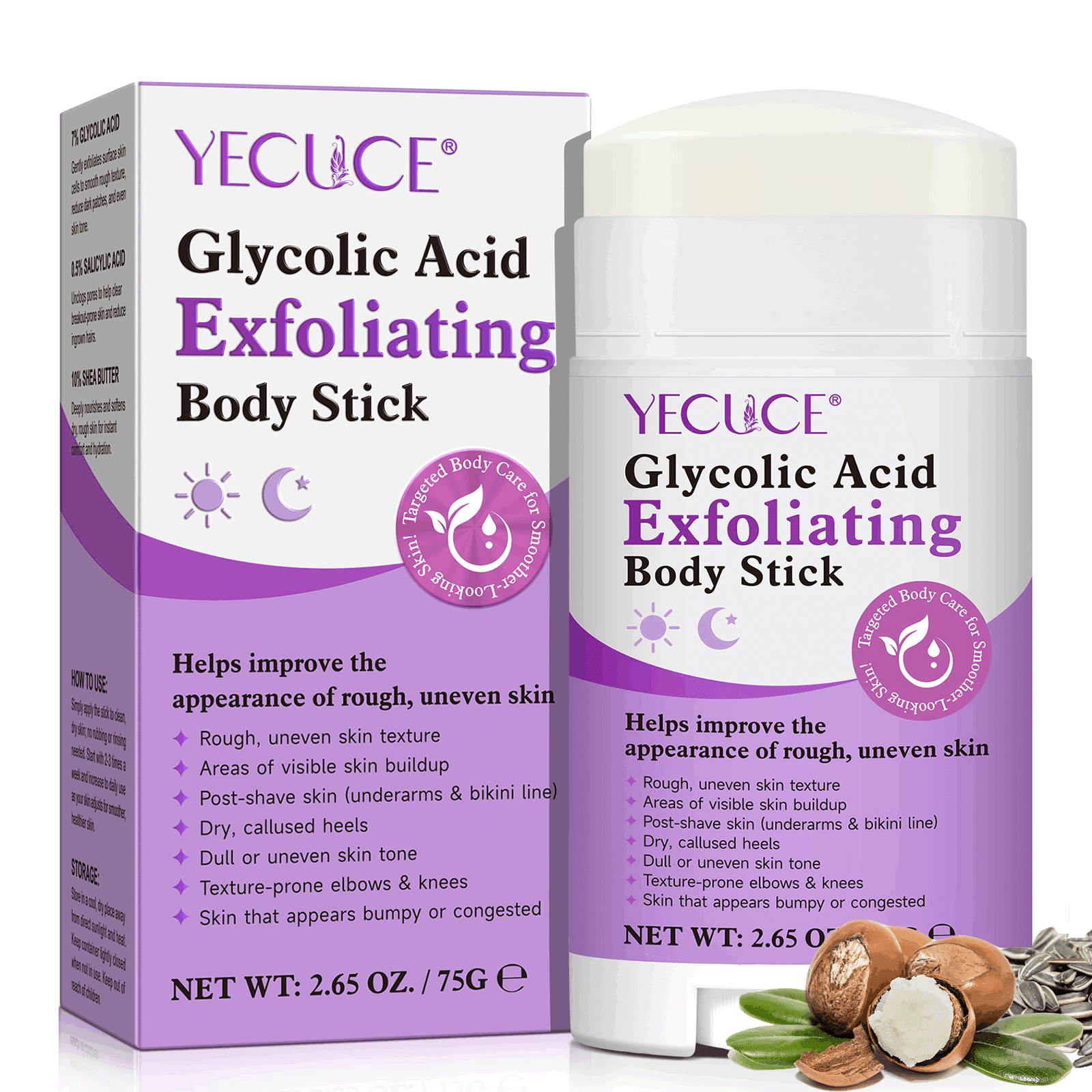Glycolic Acid Exfoliating Body Stick - Solid Body Scrub Stick for Rough ...