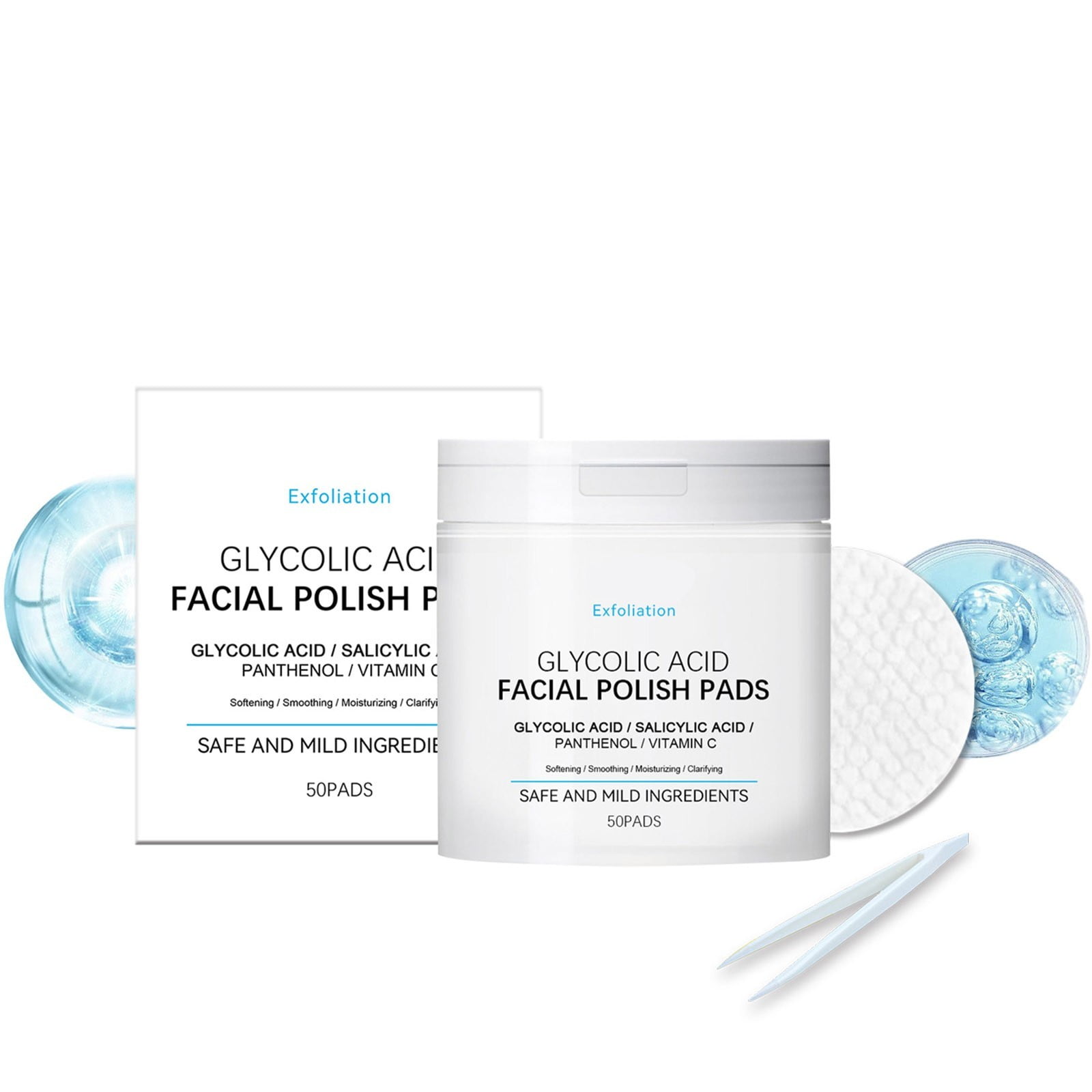 Glycolic Salicylic Lactic Acid Exfoliating Pads for Face - 50 Count ...