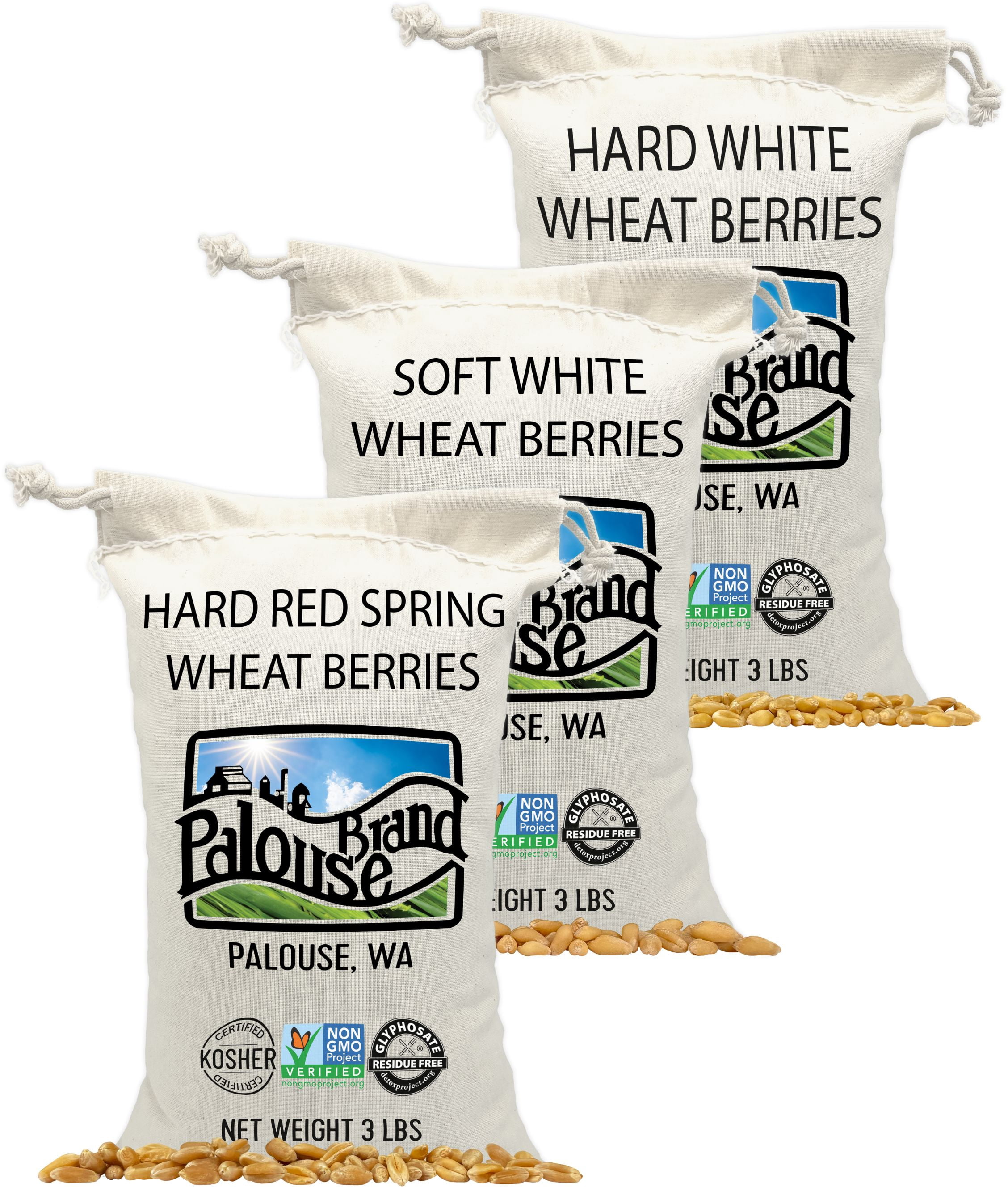 Palouse Brand Hard White, Soft White, Hard Red Spring Wheat Berries, 9 ...