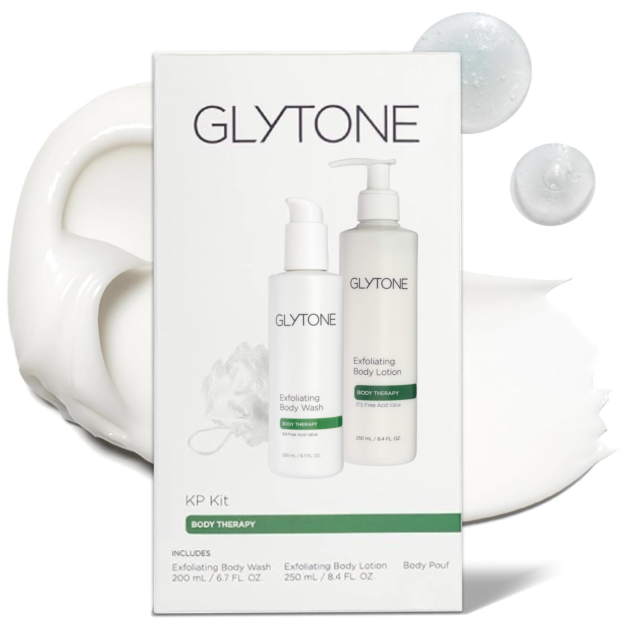 Glytone KP Kit - Exfoliating Body Wash, Glycolic Acid Shower Pouf for ...