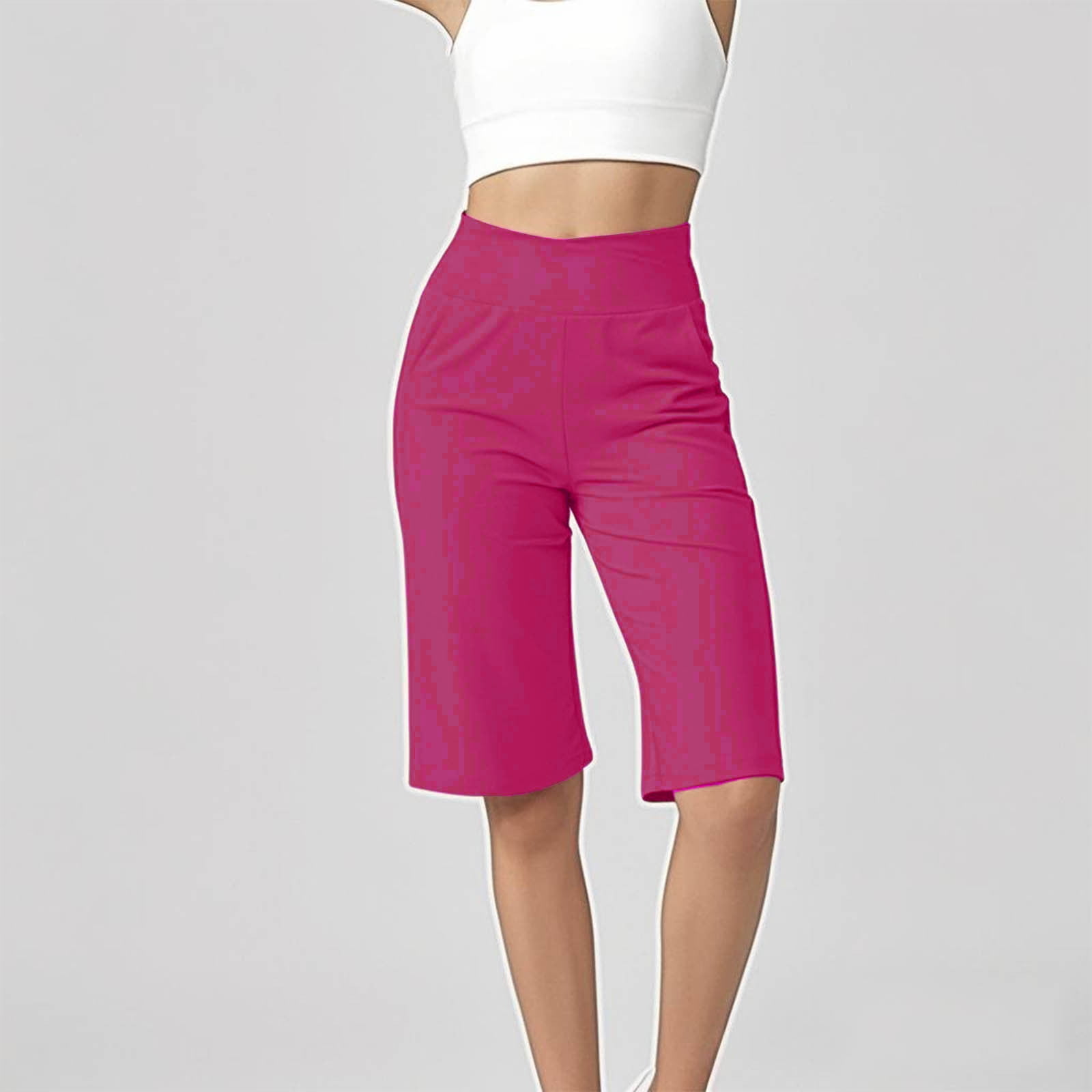 Gmdeguo 3/4 Length Trousers for Women Clearance Solid Stretch High ...