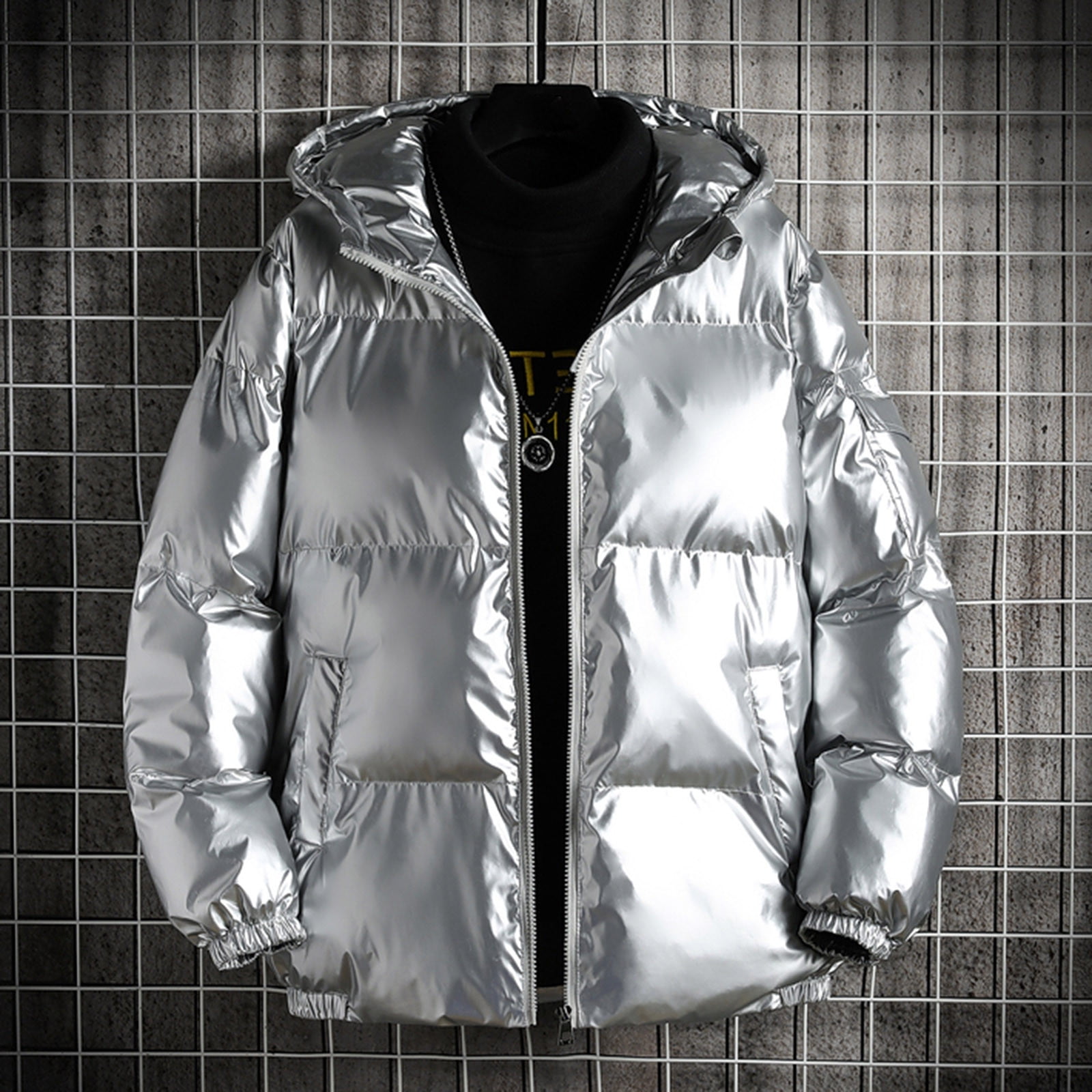 Gmdeguo Men's Shiny Reflective Down Jacket,Men Shiny Hooded Reflective ...