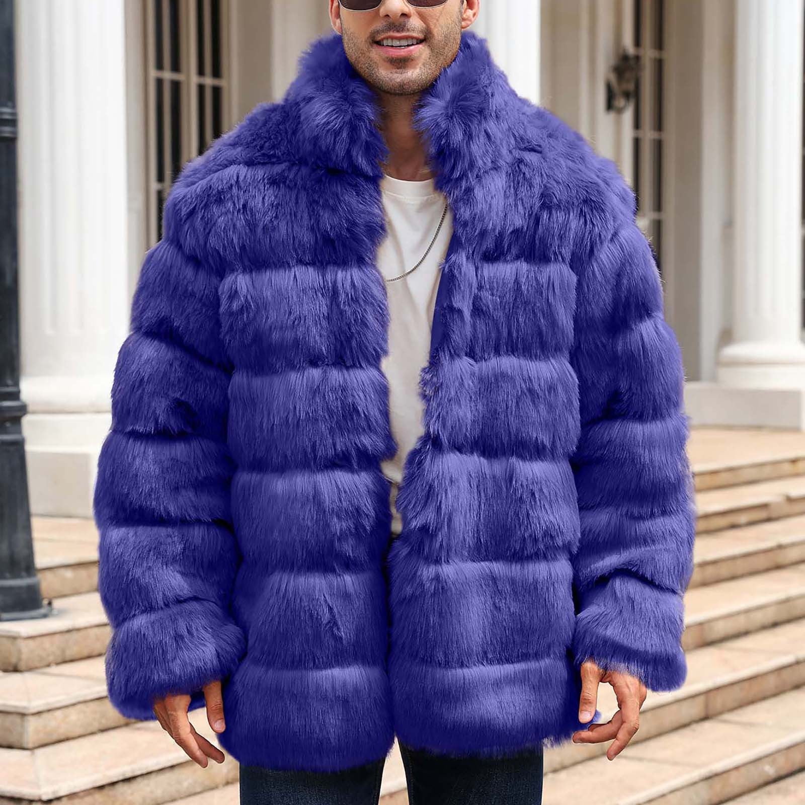 Gmdeguo Mens Winter Faux Fur Coats Turn Down Collar Long Jackets Fall ...
