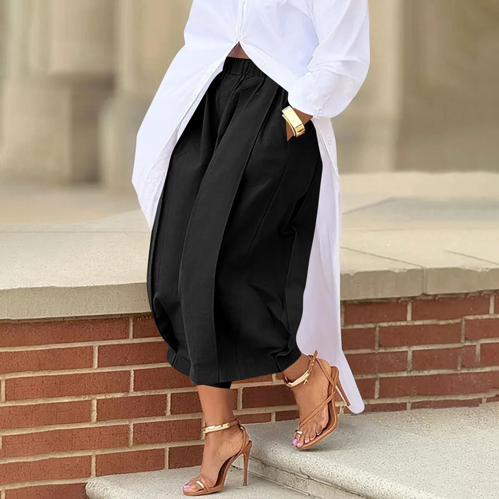 Gmdeguo Wide Leg Cropped Trousers for Women Cotton Linen Trousers ...