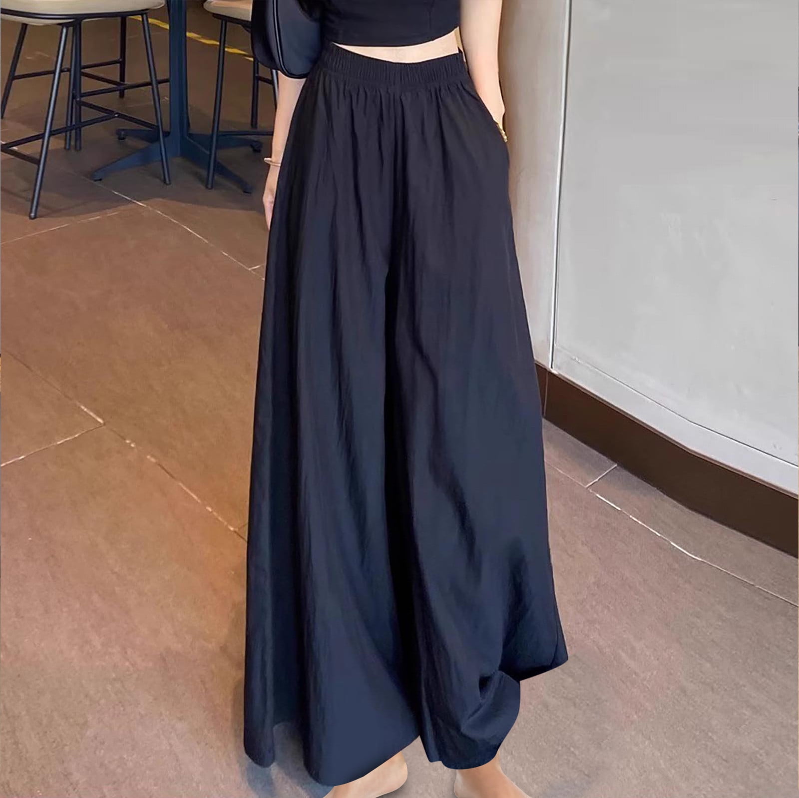 Gmdeguo Women's Versatile High Waist Wide Leg Pants Skirt, Lightweight ...