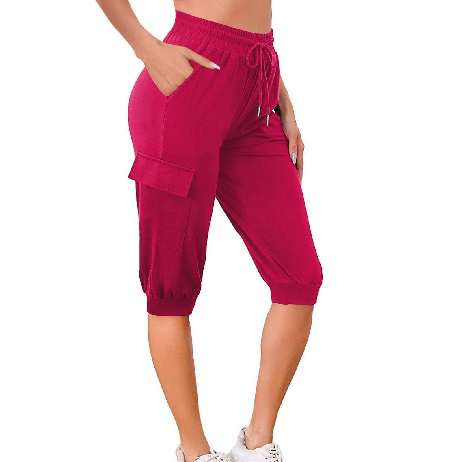 Gmdeguo Women's Yoga Cargo Pants with Drawstring, Loose Fit Summer ...