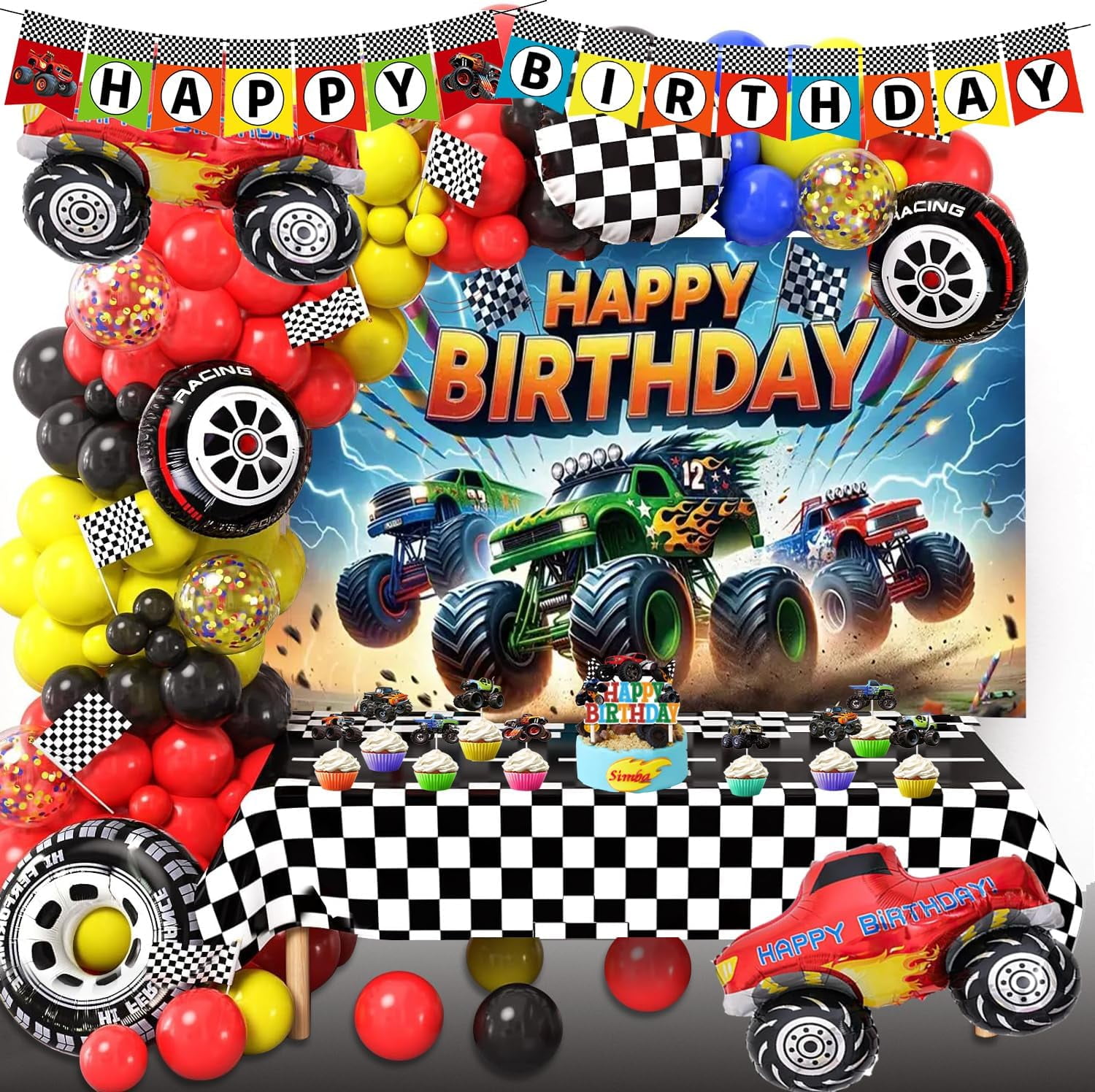 GmeFive Monster Huge Truck Birthday Party KKS1 Decorations Kit ...