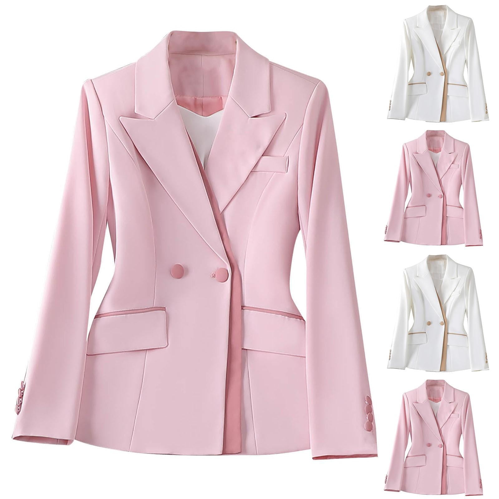 Gmluru Blazers For Women Trendy Pink Solid Color Long Sleeve Lapel ...
