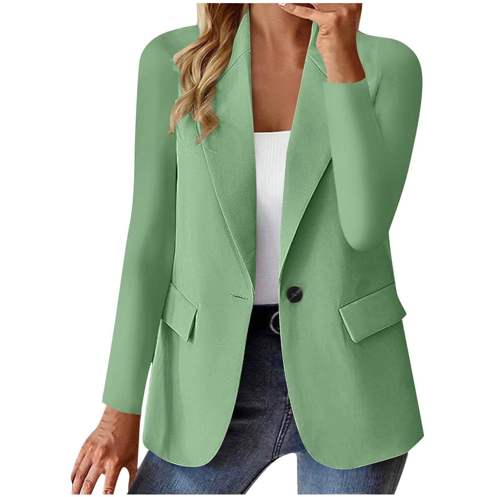 Gmluru Business Blazers For Women Mint Green Fake Pocket Button Long ...