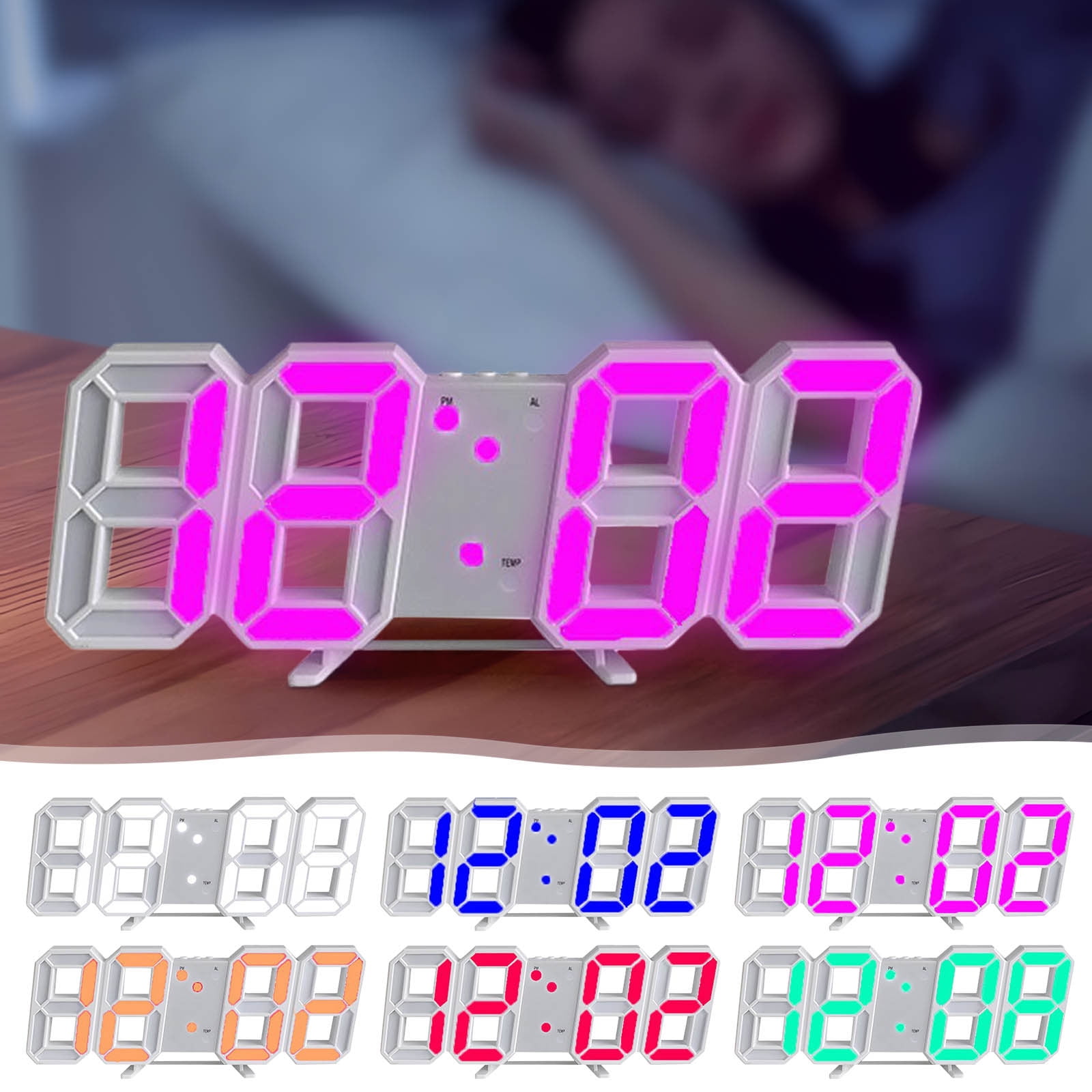 Gmluru Digital Clock Large Display LED Digital Clock Wall Deco Glowing Night Mode Adjastable ...