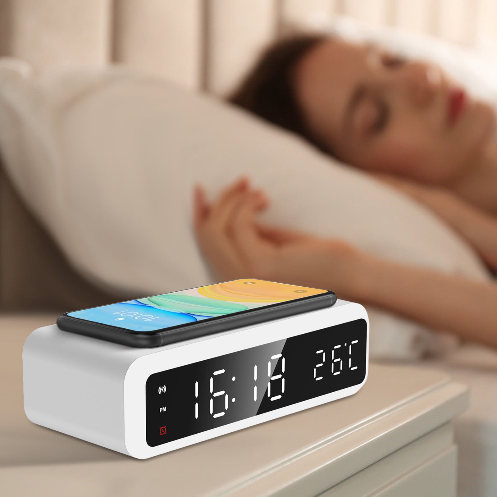 Gmluru Digital Clock Small 15W Wireless Charger Clock Alarm Clock ...