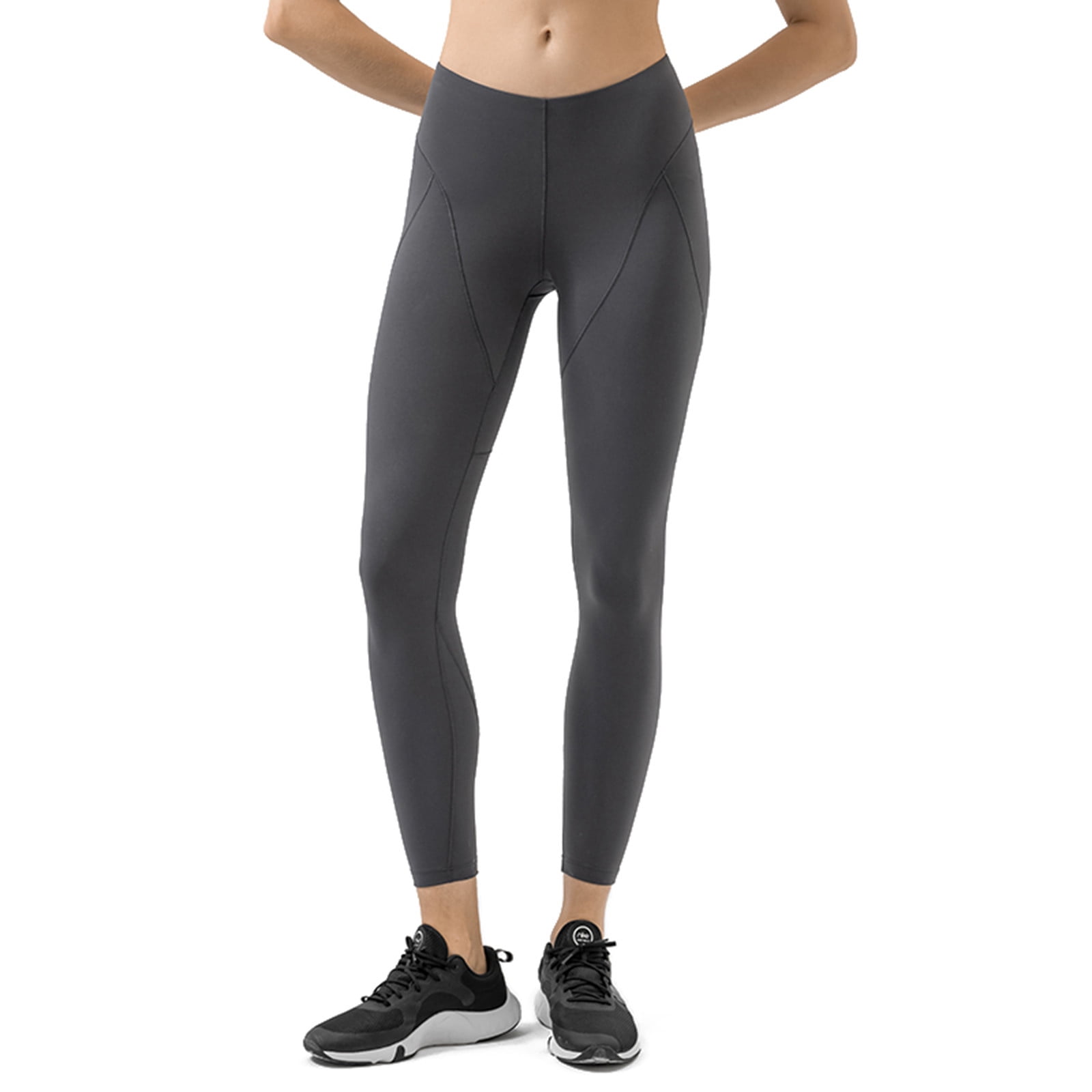 Gmluru Women High Waist Yoga Pants Gray Solid Color Nude Three ...