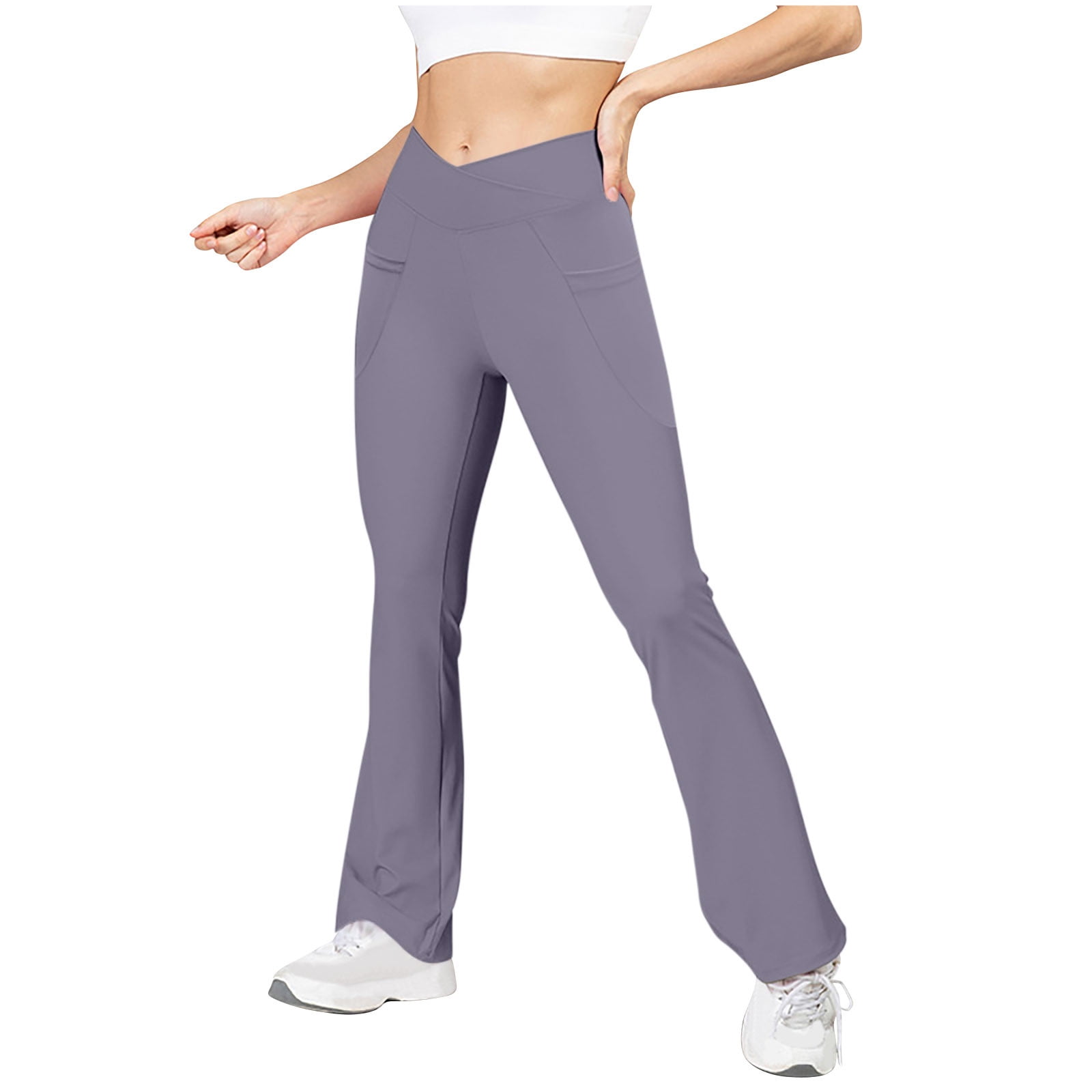 Gmluru Women's Yoga Pants Purple Solid ColorWaist Exercise Loose Tight ...