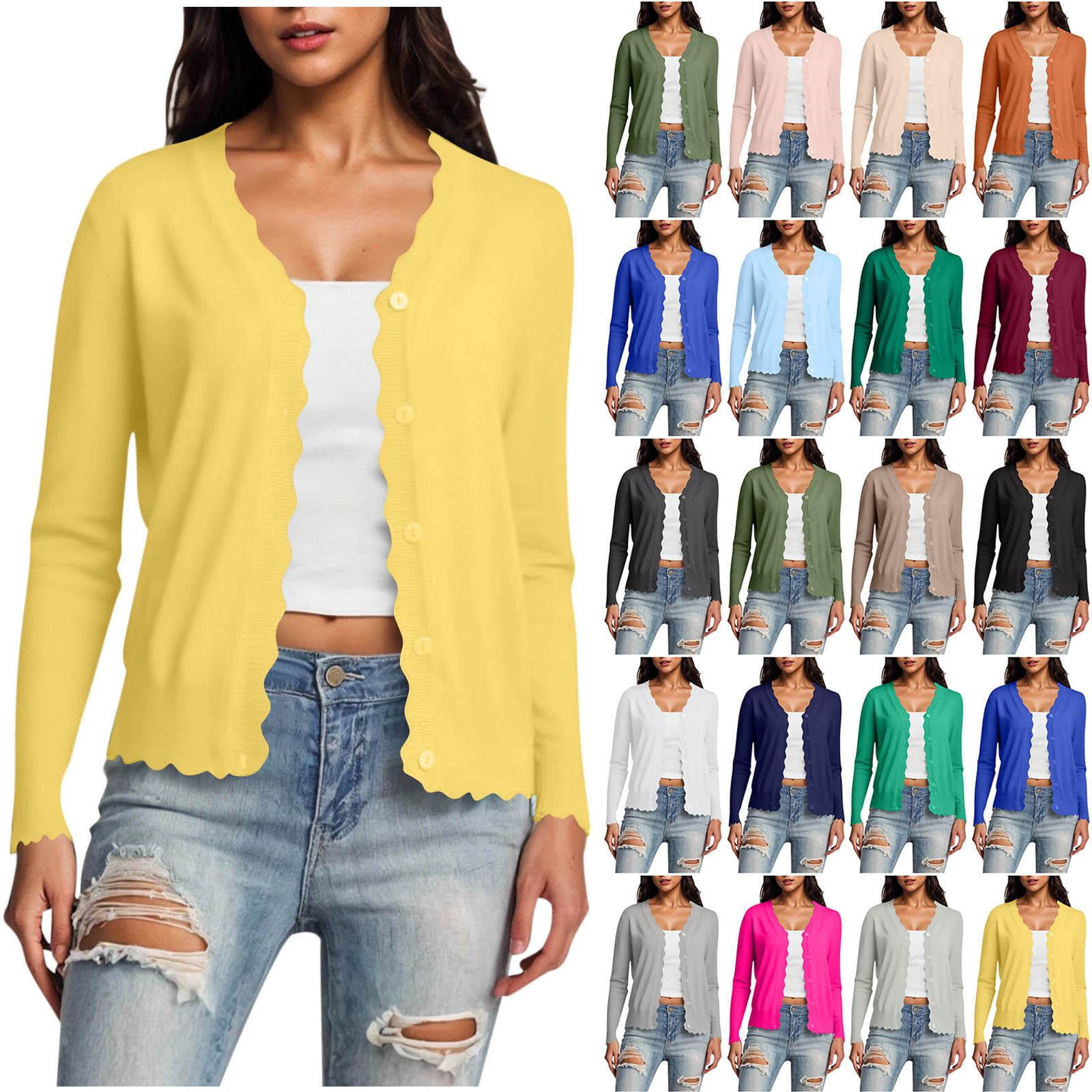 Gmluru Womens Cardigan Long Sleeve V-Neck Short Solid Color Knitted ...