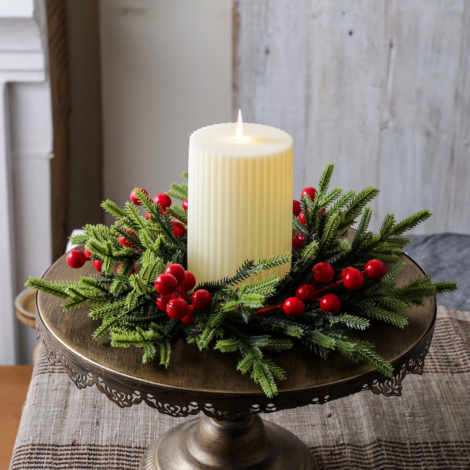Gmogad 12 Inch Large Christmas Candle Ring, Big Red Berry Pine Candle ...