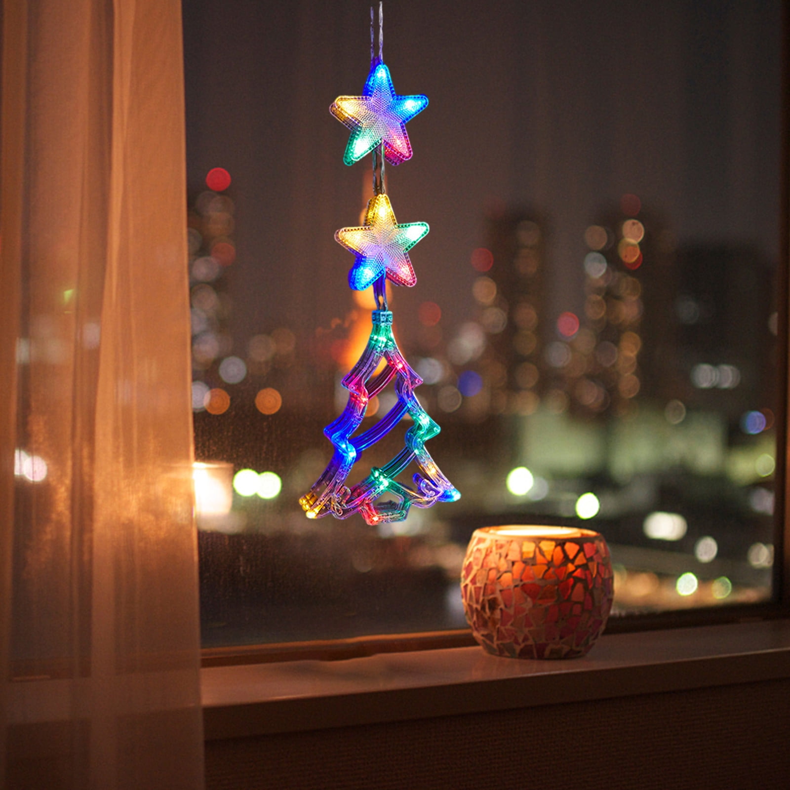 Gmogad 20-LED Battery Powered Christmas Window Lights - Hanging Suction ...