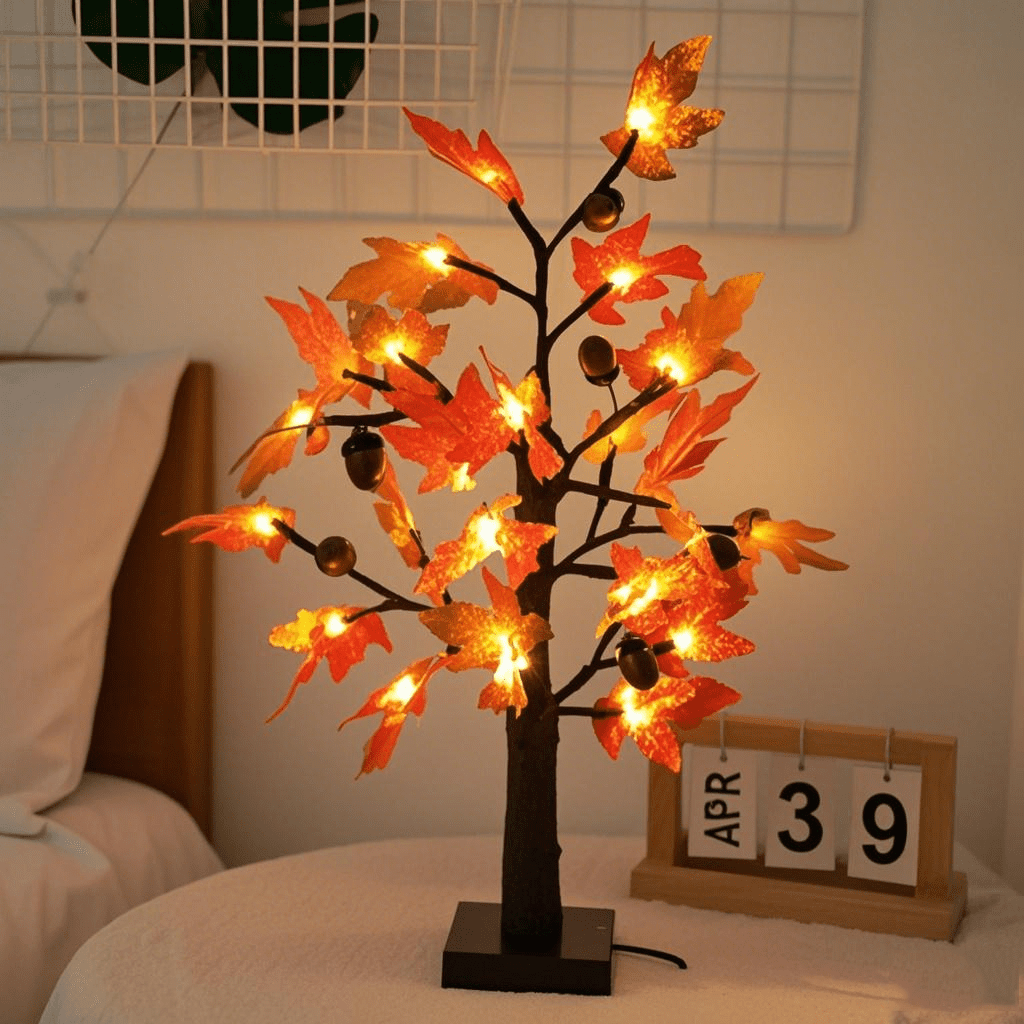 Gmogad 24-inch Fall Lighted Maple Leaf Tree, Prelit Orange Artificial ...