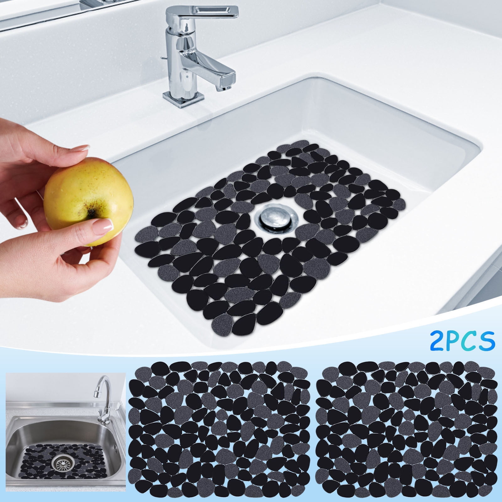 Gmogad 2PC Household Kitchen Sink Mat Multi Functional Sink Mat black ...