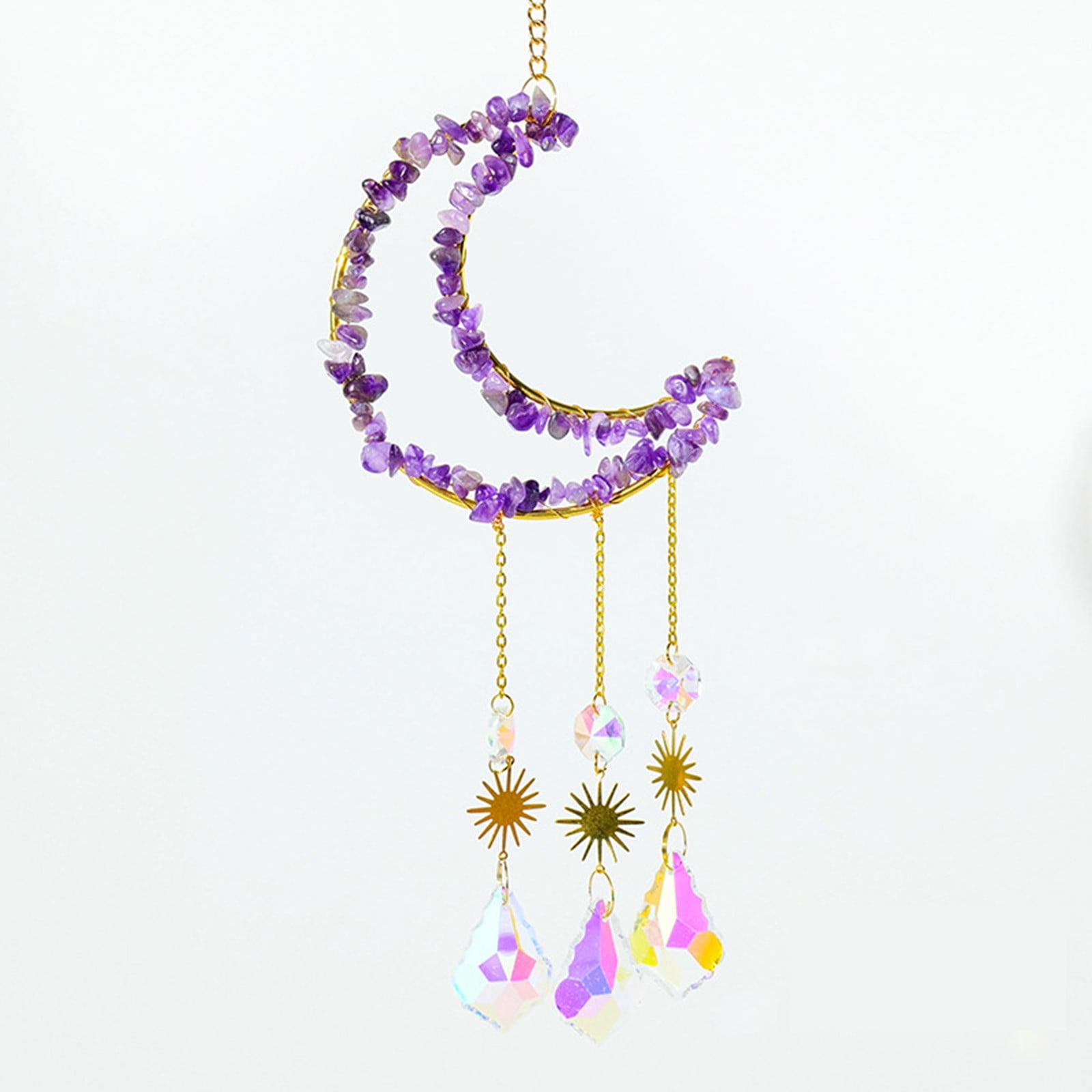 Gmogad Amethyst Crystal Hanging Ornament, Rainbow Prism Wind Chime ...