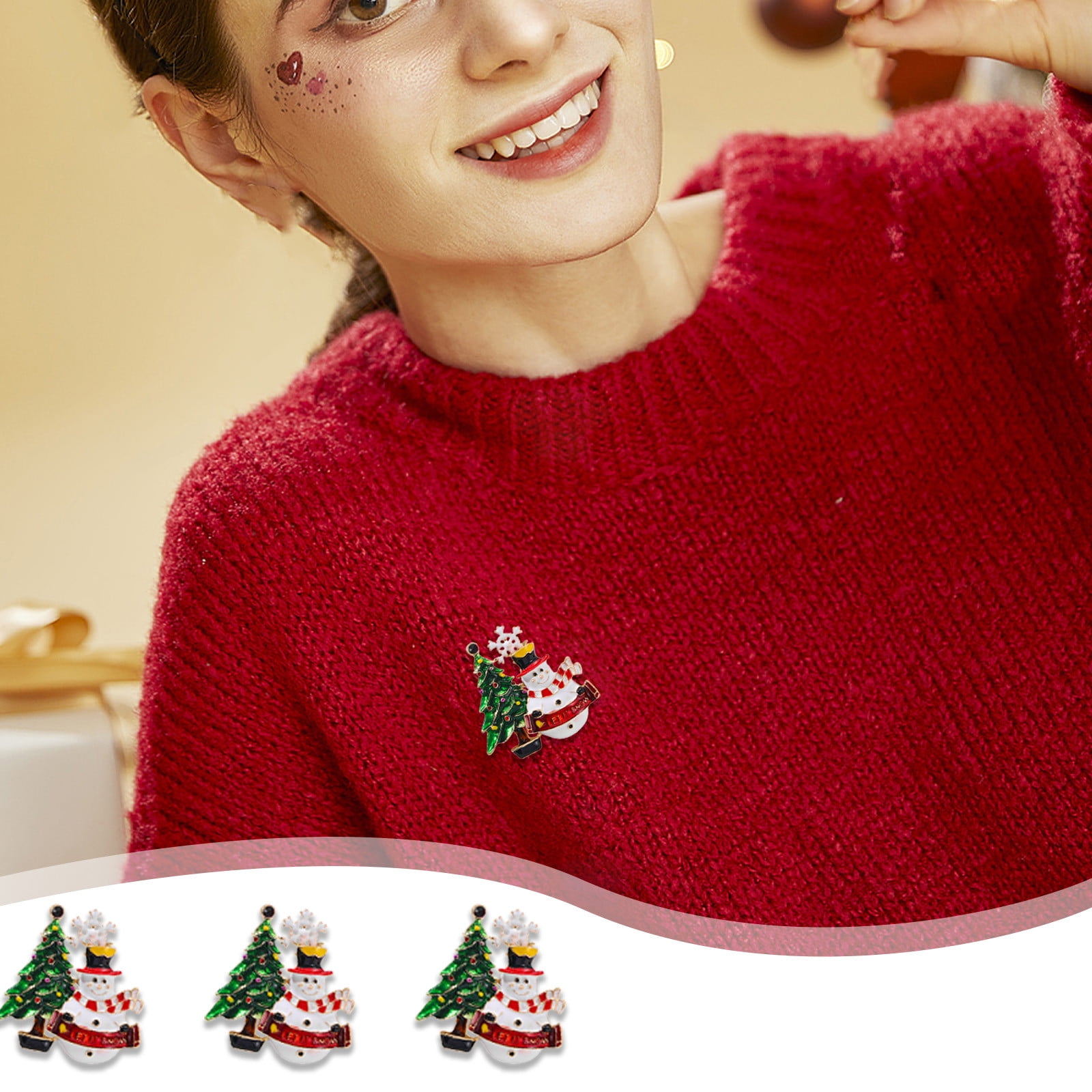 Gmogad Christmas Brooch Pins Set of 3, Snowman Tree and Candle Alloy ...