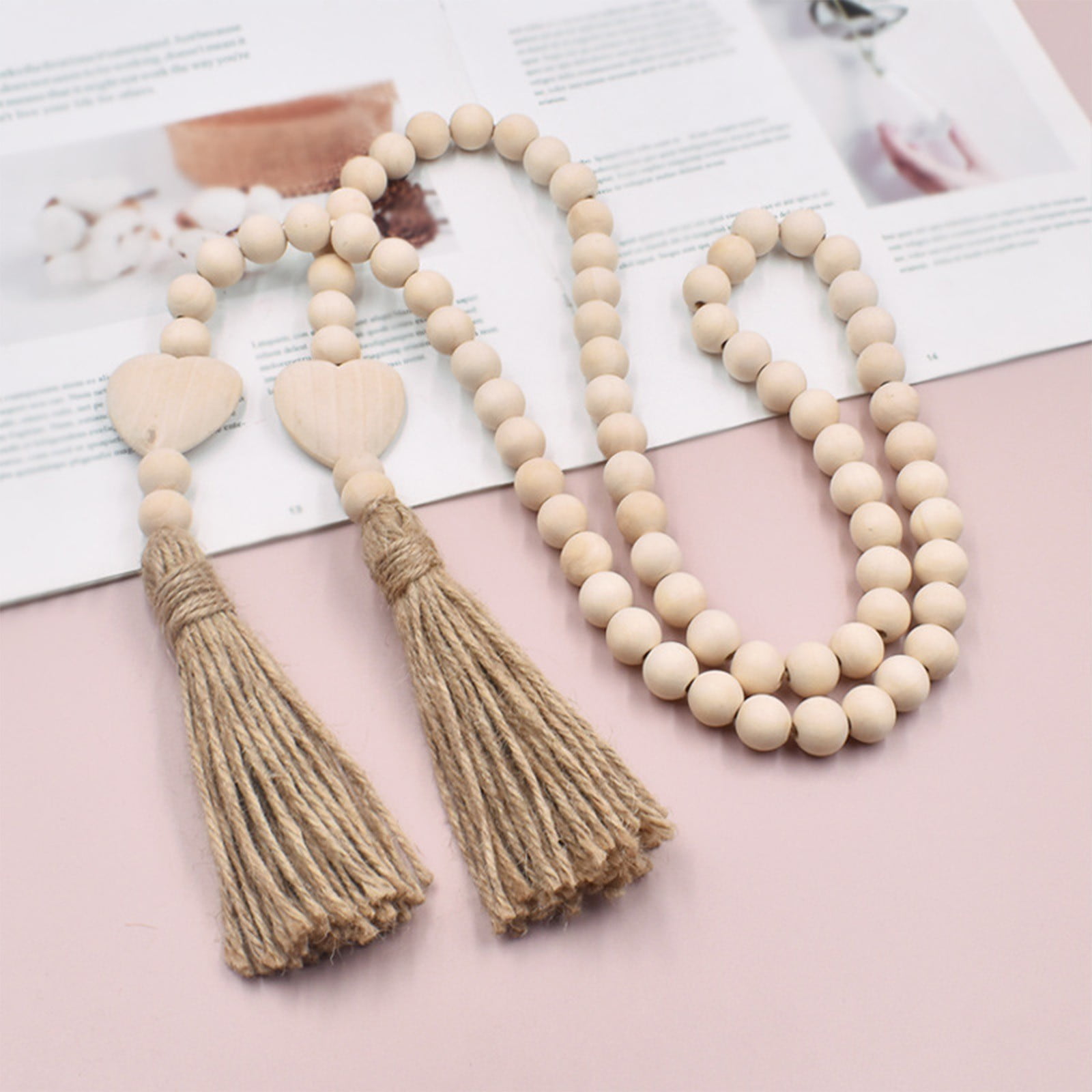 Gmogad Decorative Wood Bead Garland 35.4in Rustic Hanging Decor for ...