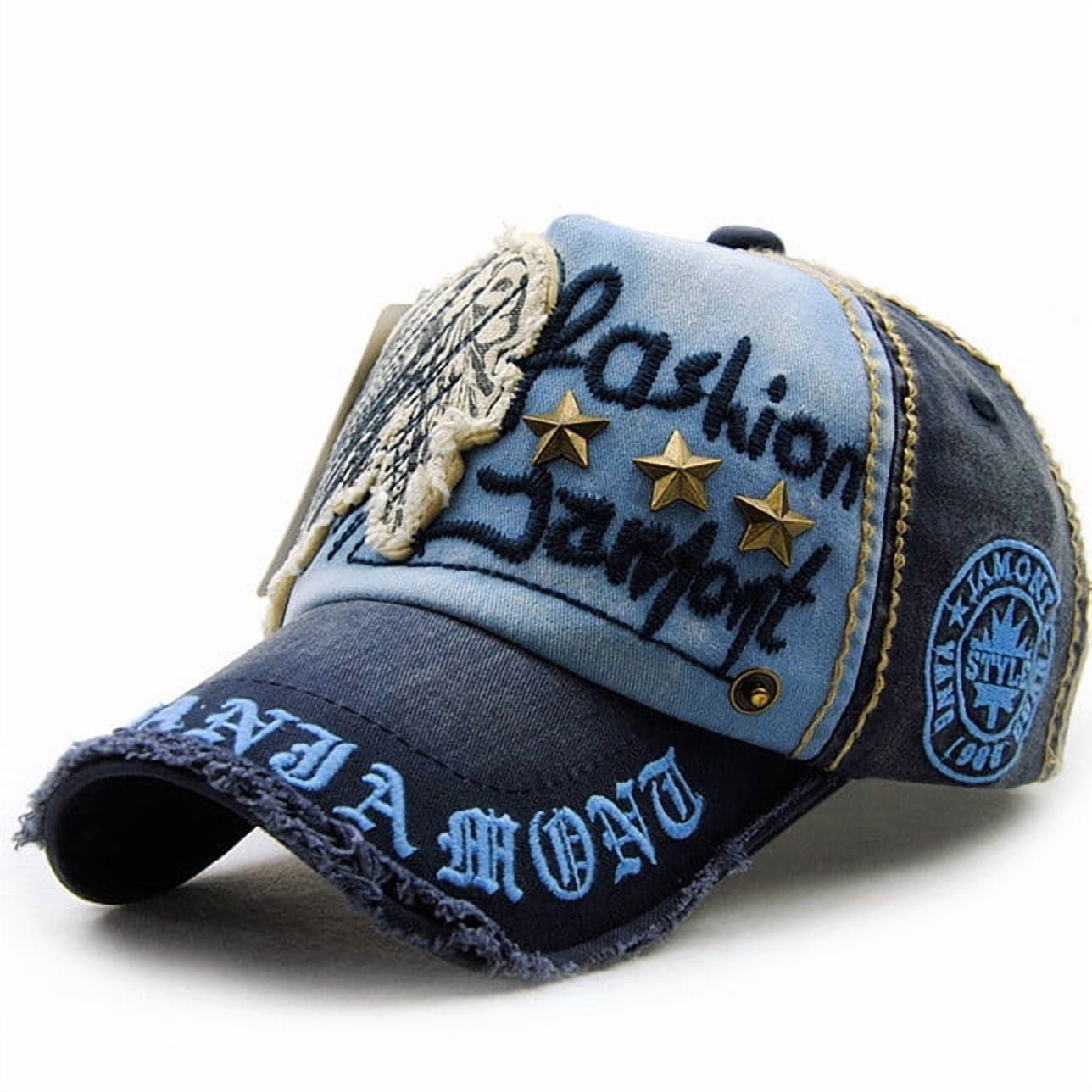 Gmogad Distressed Baseball Cap with Letter Patchwork, Adjustable Buckle ...